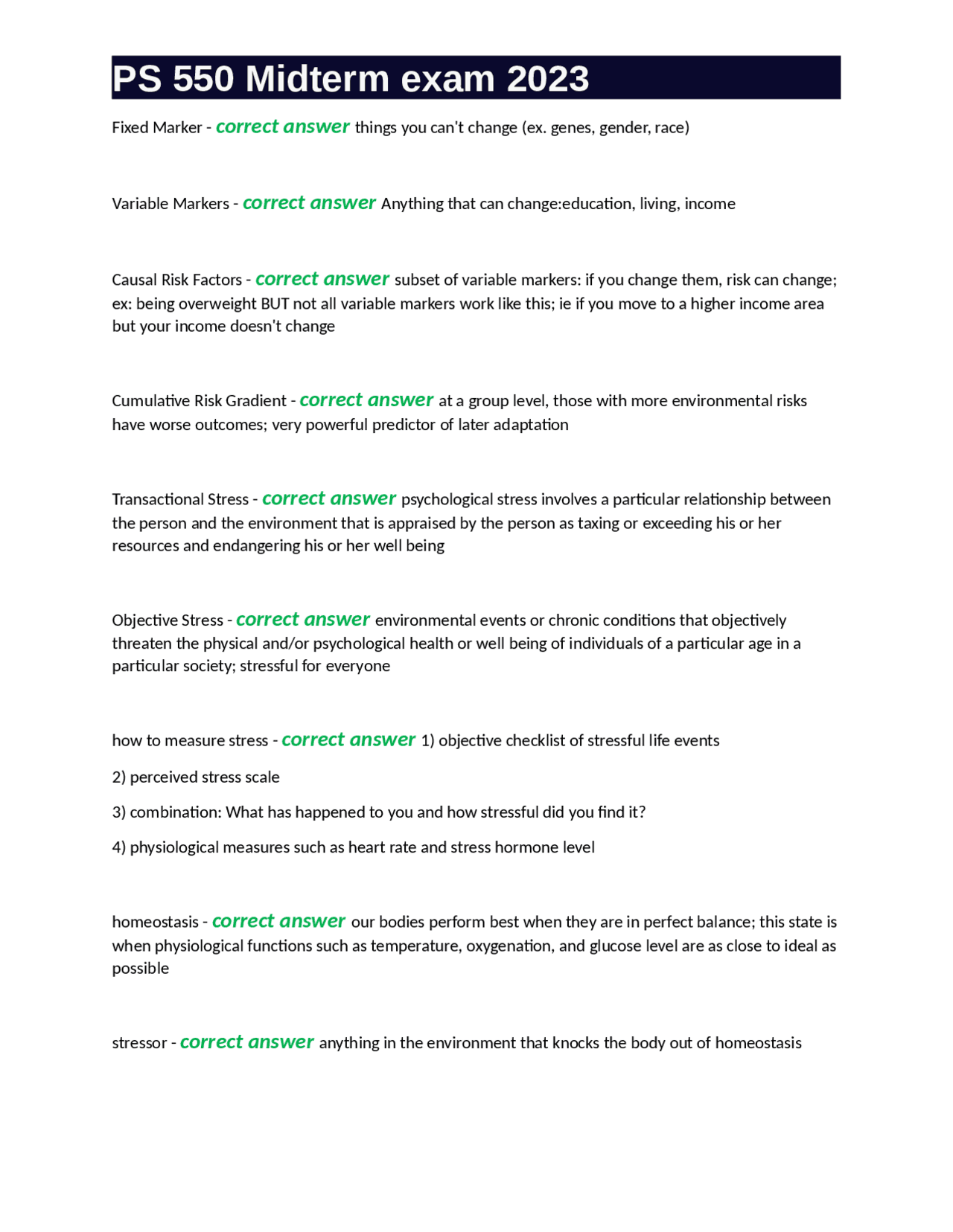 PS 550 Midterm exam 2023 | Exams Nursing | Docsity