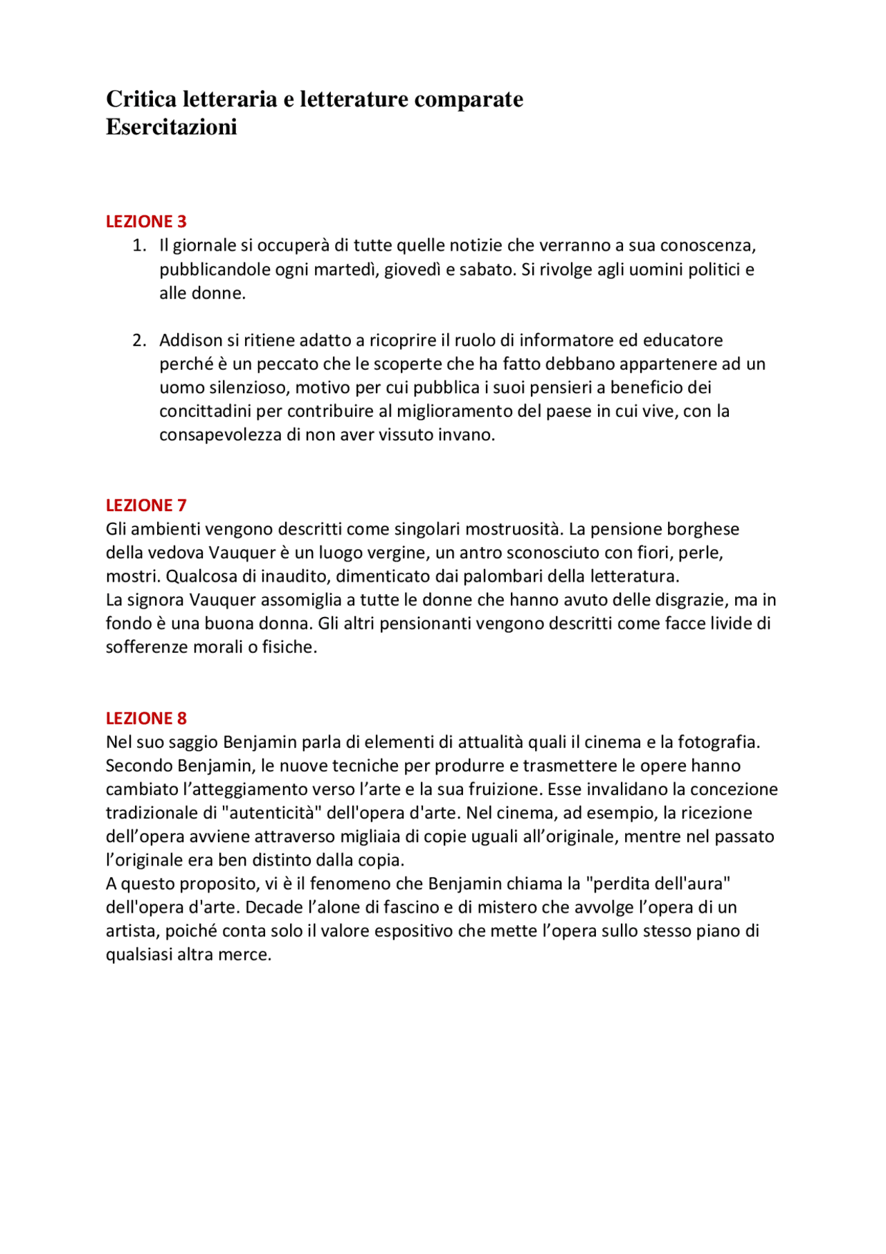 Esercitazioni di critica letteraria e letterature comparate uniecampus | Esercizi di Critica ...