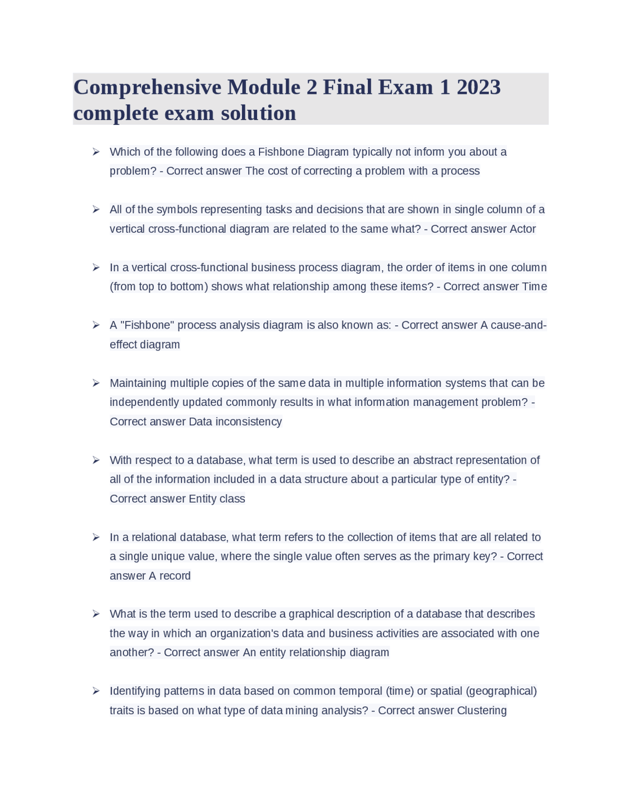 Comprehensive Module 2 Final Exam 1 2023 complete exam solution | Exams ...