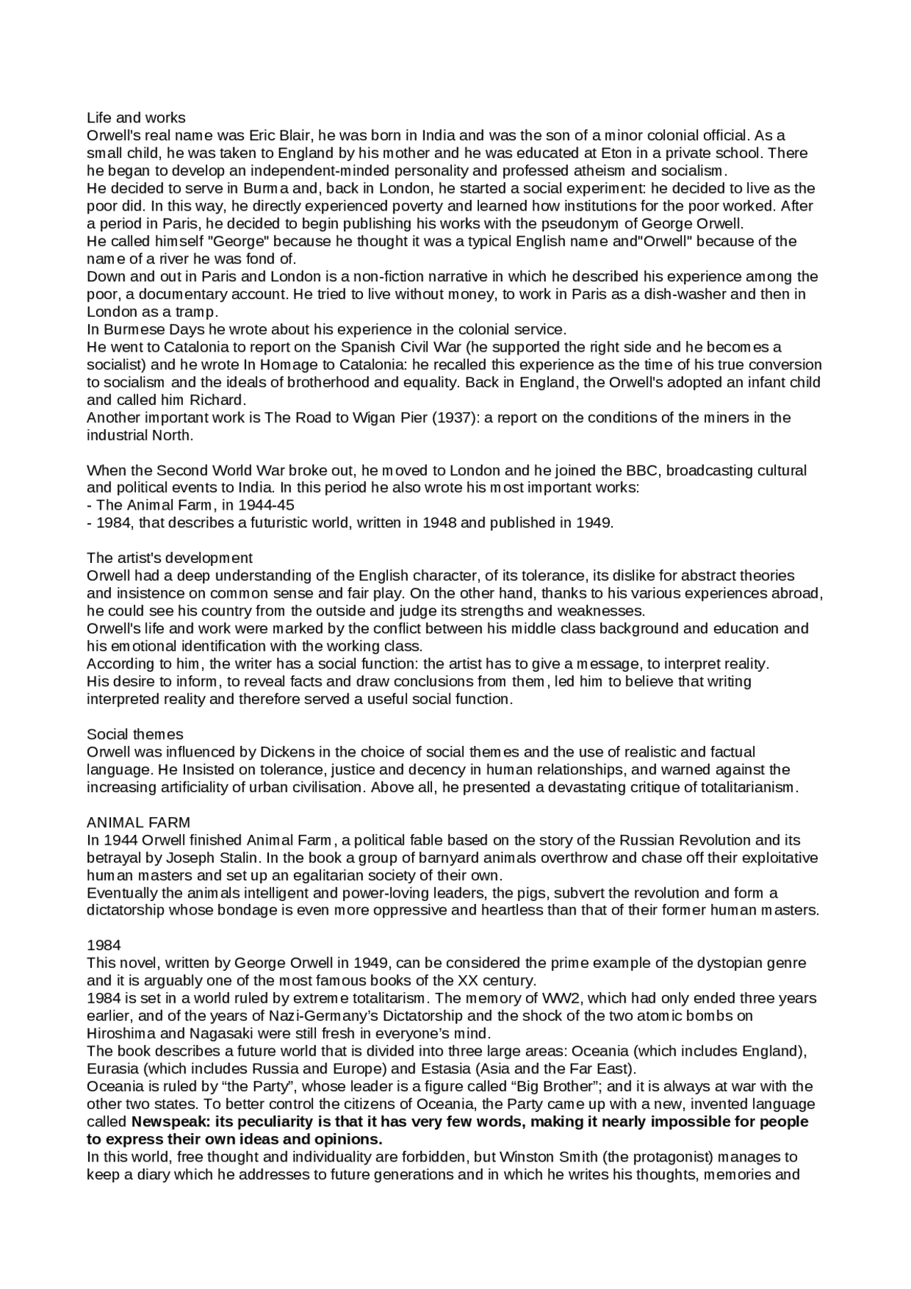 George Orwell, vita e introduzione | Schemi e mappe concettuali di ...