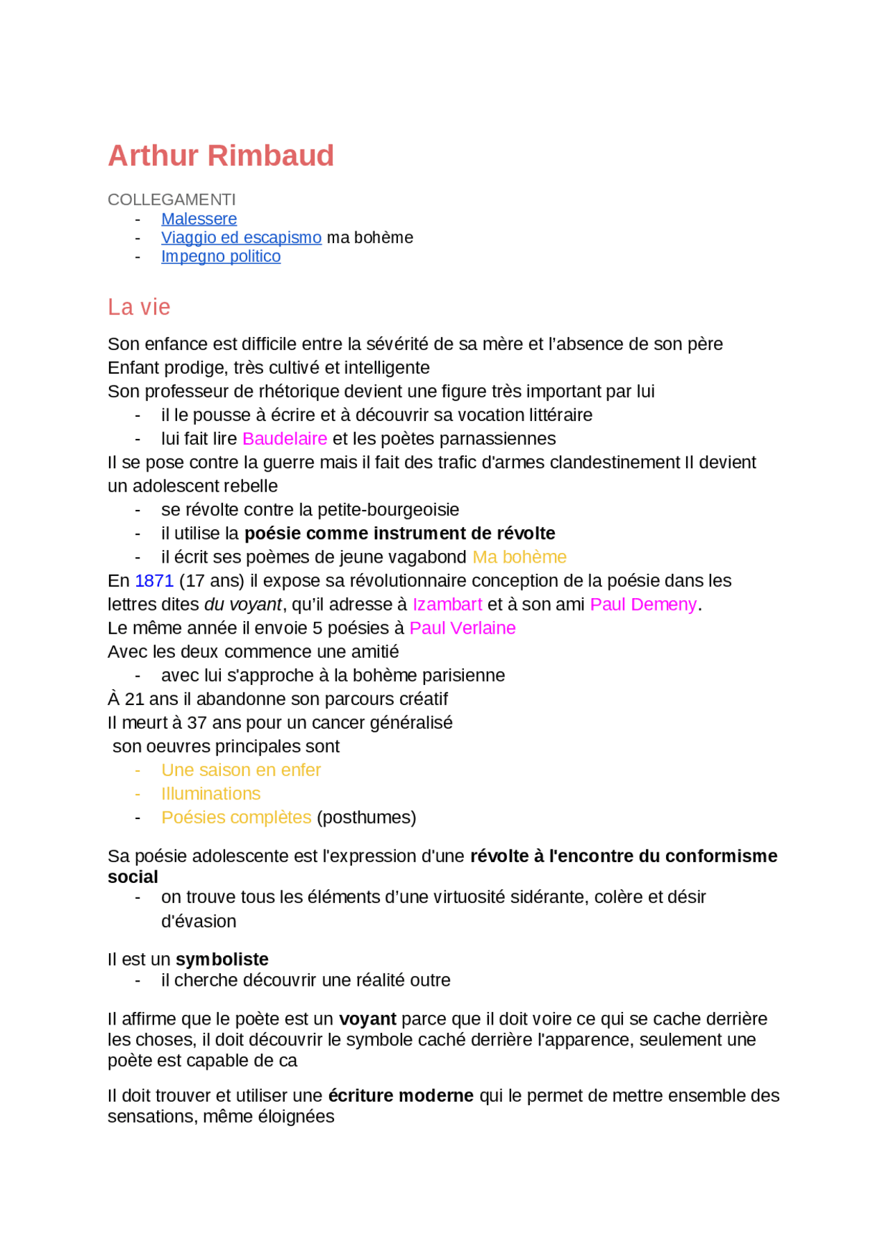 Arthur Rimbaud Con Analisi Del Testo Ma Bohème Temi Di Francese Docsity