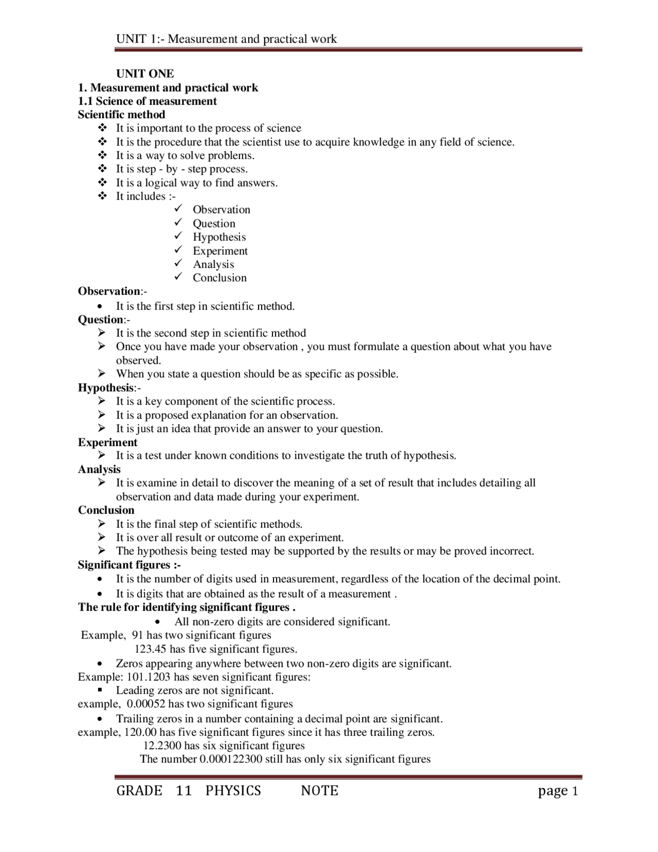 GRADE 11 PHYSICS UNIT 1:- Measurement and practical work | Summaries ...