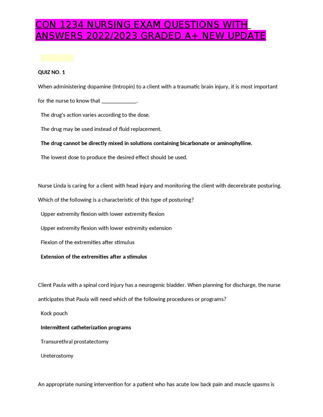 CON 1234 NURSING EXAM QUESTIONS WITH ANSWERS 2022/2023 GRADED A+ NEW ...