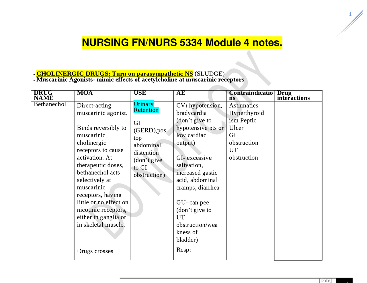 NURSING FN/NURS 5334 Module 4 notes. | Exams Nursing | Docsity