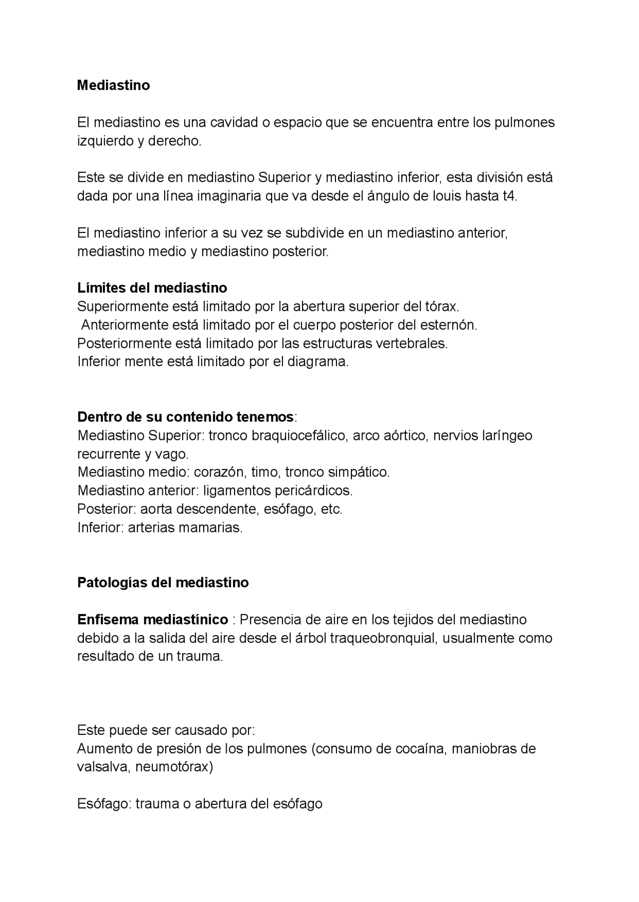 Mediastino Anatomía Y Division Apuntes De Cirugía General Docsity