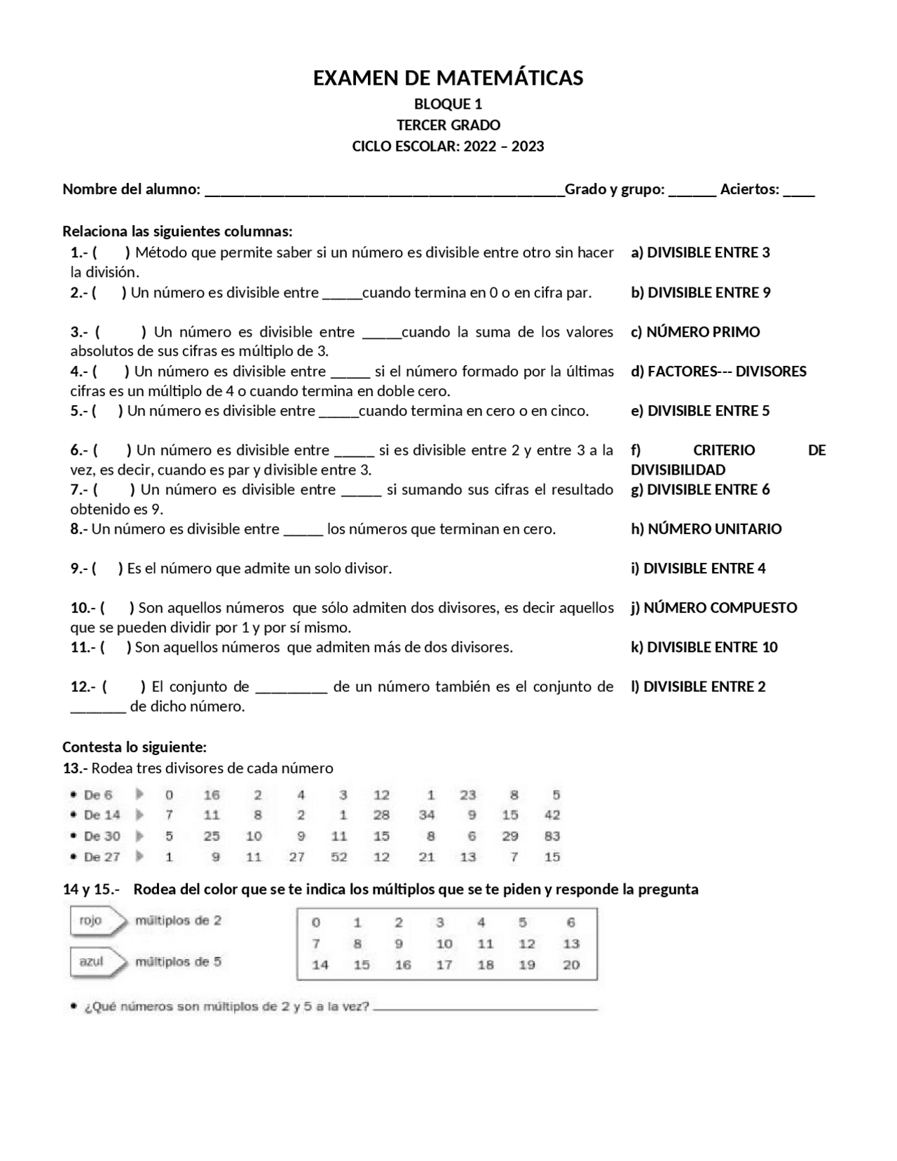 Examen matemáticas como ejercicio para practicar | Exámenes de Matemáticas | Docsity