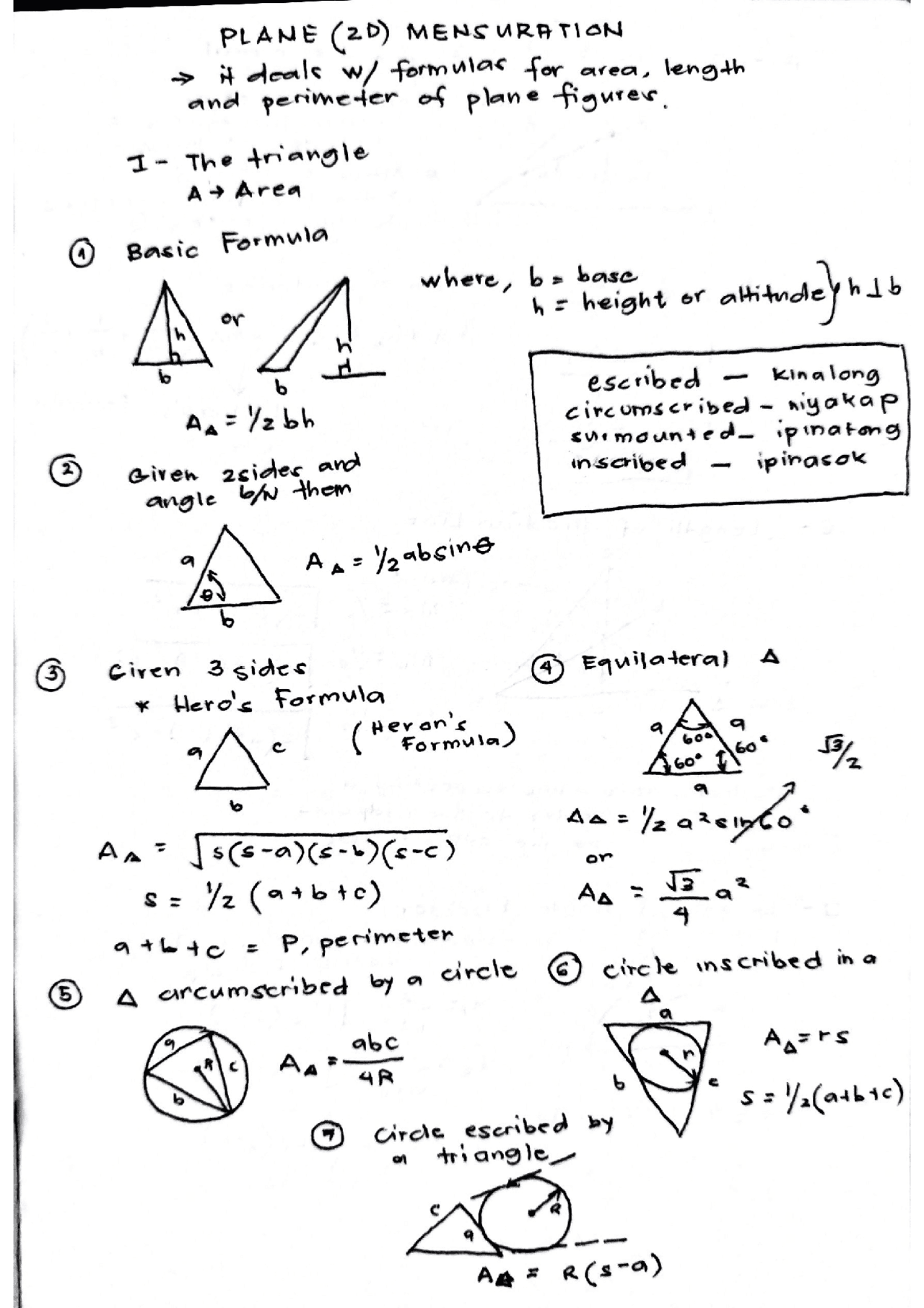 Geometry (Plane Mensuration 2D) | Study notes Geometry | Docsity