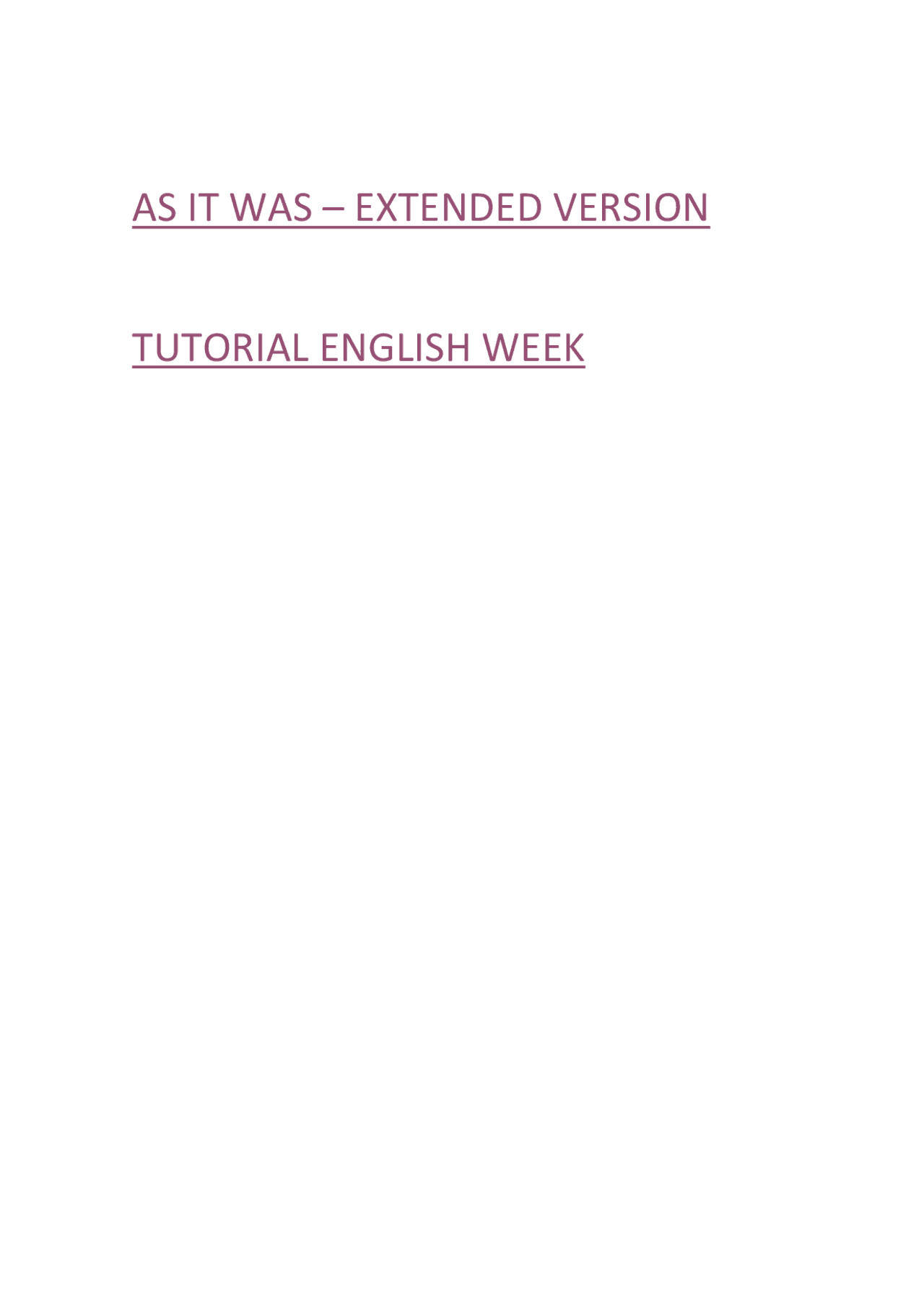 As it was (harry styles letra en ingles) | Resúmenes de Inglés | Docsity