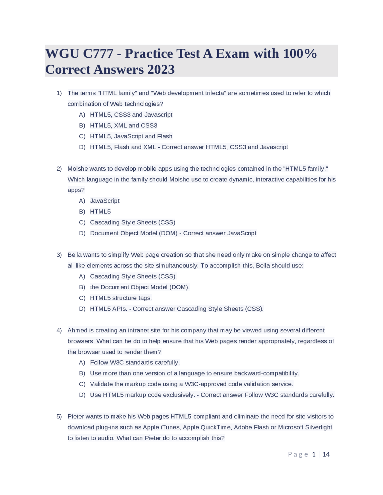 WGU C777 - Practice Test A Exam with 100% Correct Answers 2023 | Exams ...