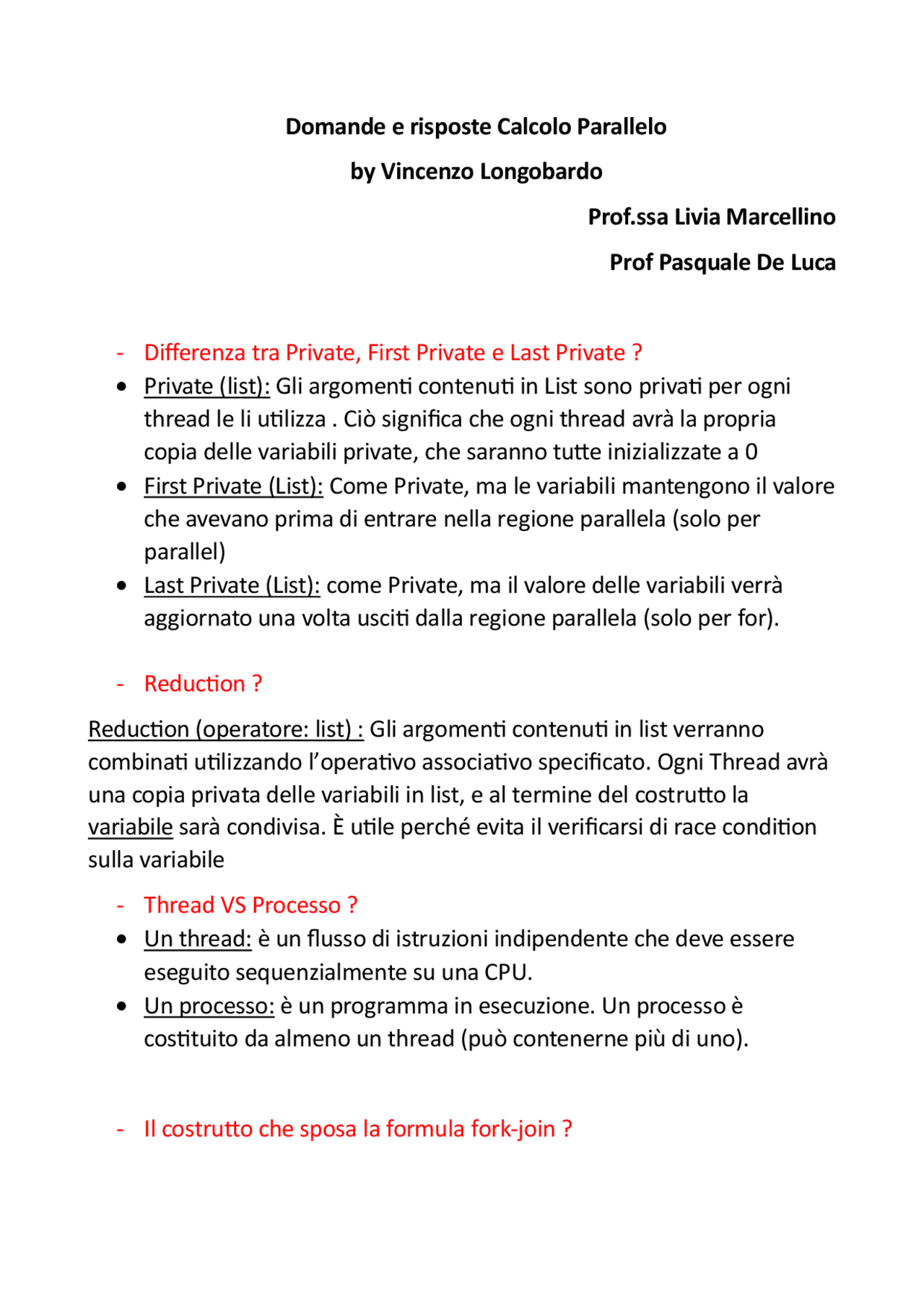 Domande e risposte esame Calcolo parallelo | Appunti di Calcolo III | Docsity