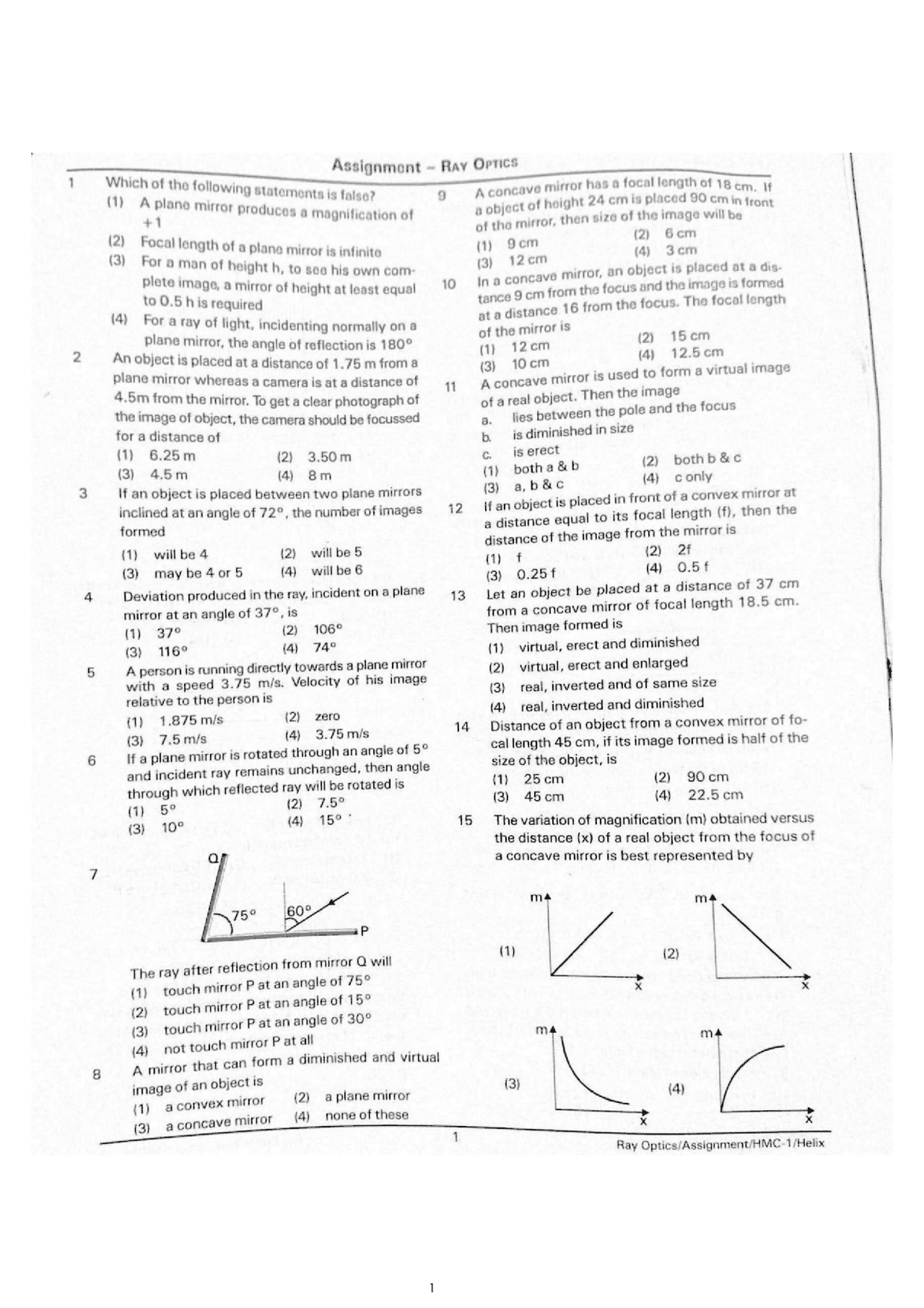 Ray Optics Mcq Pdf With Solutions Quizzes Physics Docsity