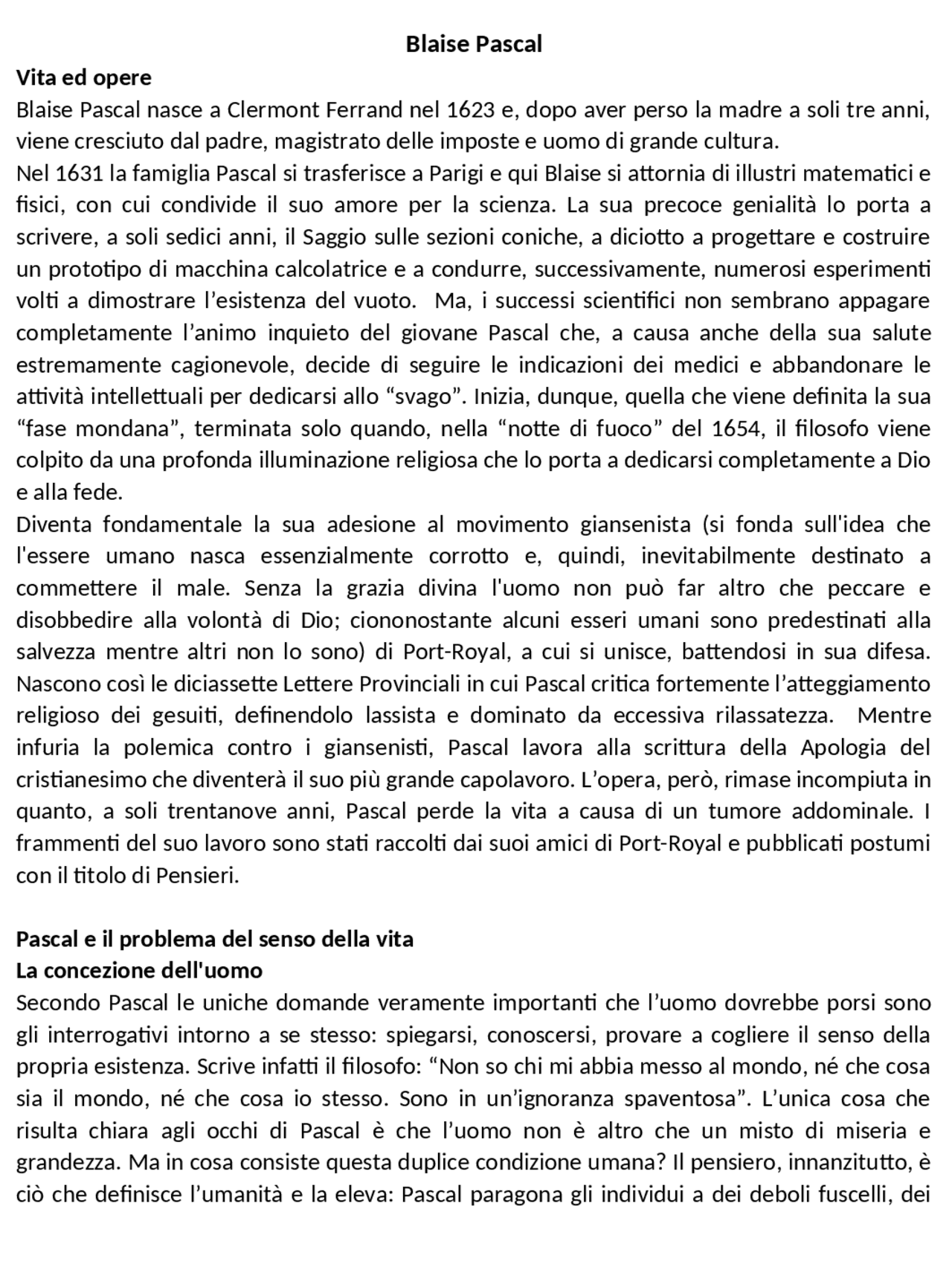 Approfondimento Su Blaise Pascal Appunti Di Filosofia Docsity
