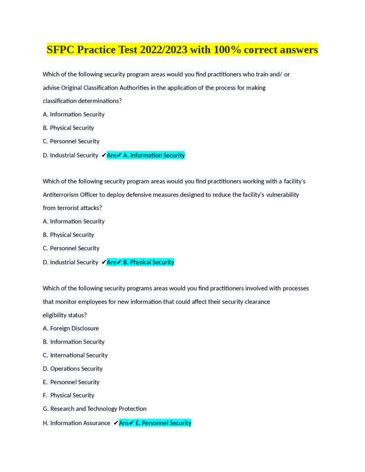 SFPC Practice Test 2022-2023 with 100% correct answers | Exams Nursing ...