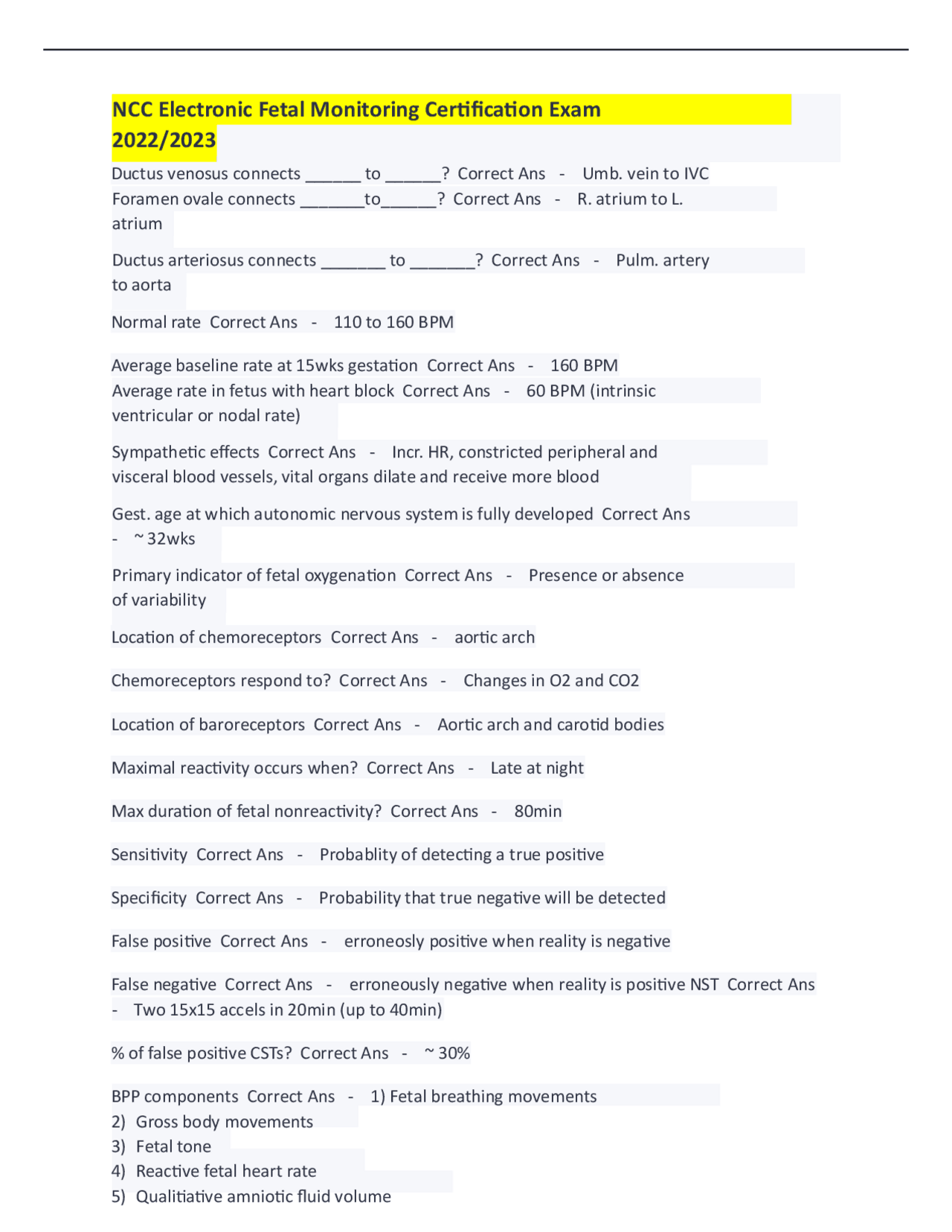NCC Electronic Fetal Monitoring Certification Exam 2023 | Exams Nursing ...