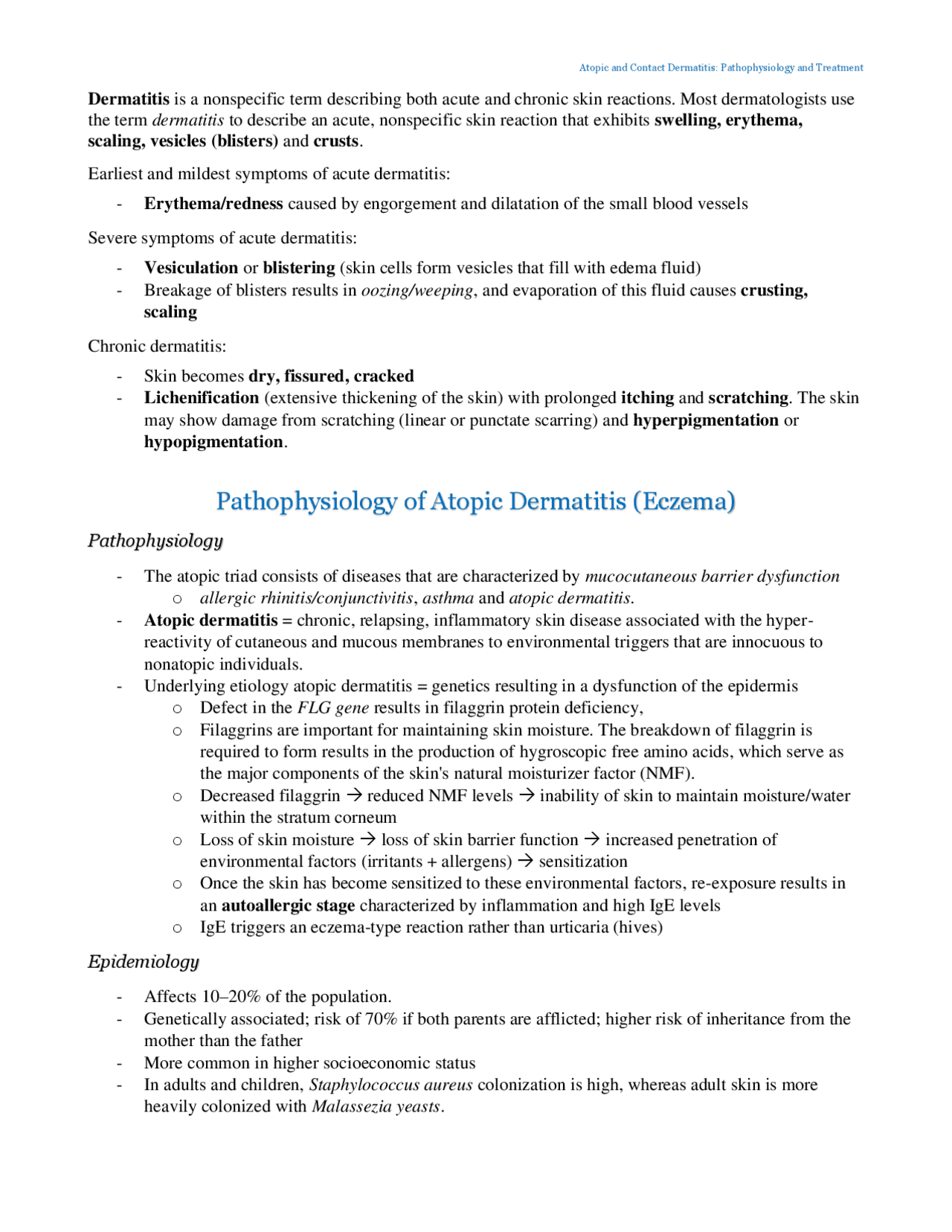 Pathophysiology and Pharmacotherapy of Atopic and Contact Dermatitis ...