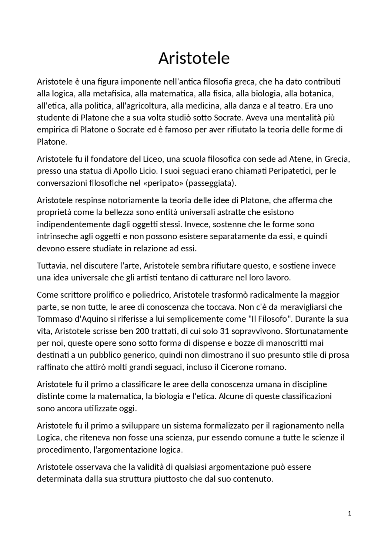 Introduzione Ad Aristotele Appunti Di Filosofia Docsity
