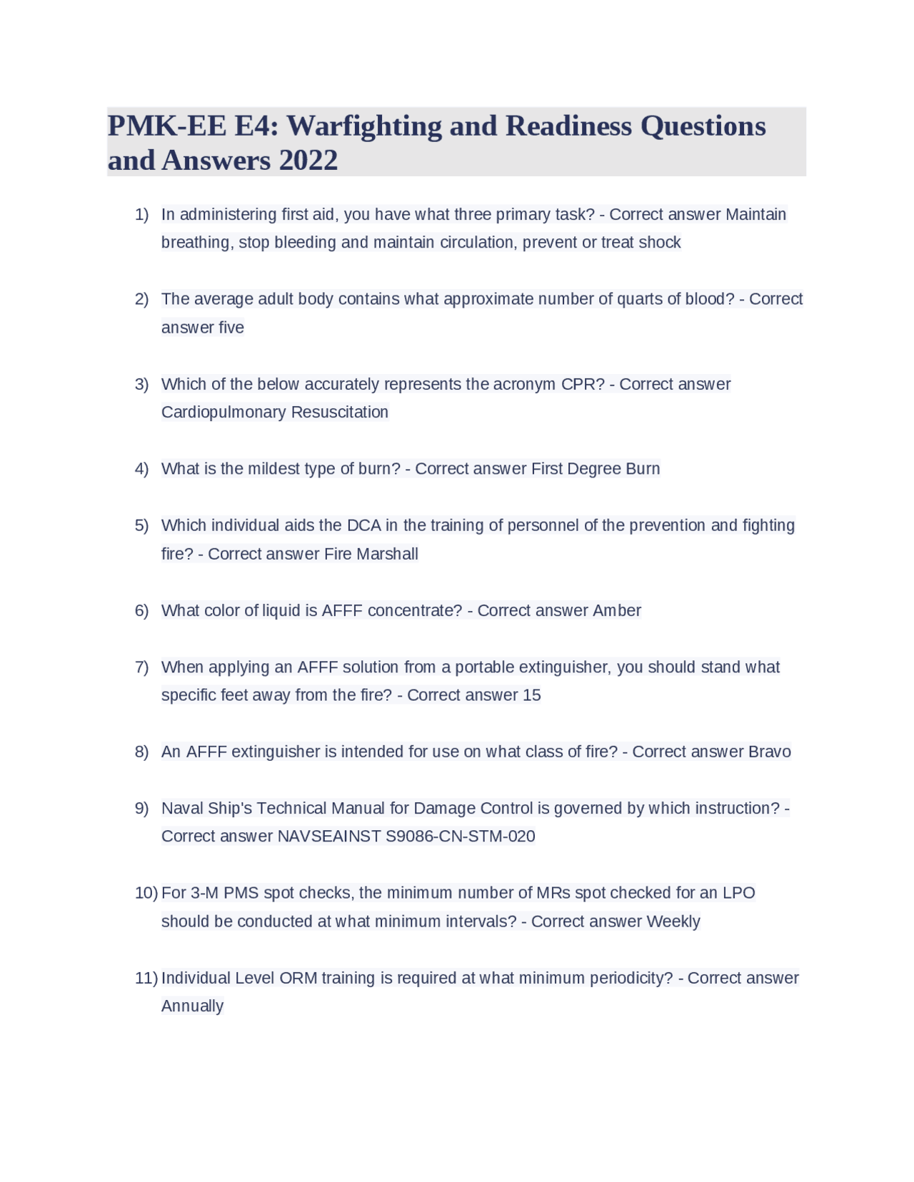 Pmk Ee E4 Warfighting And Readiness Questions And Answers 2022 Exams