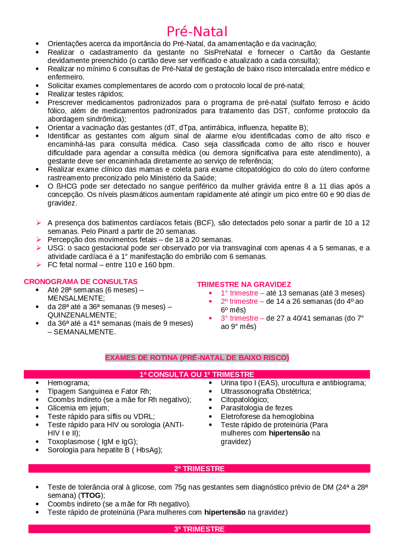 Resumo sobre condutas para Pré-Natal | Resumos Saúde da Mulher | Docsity