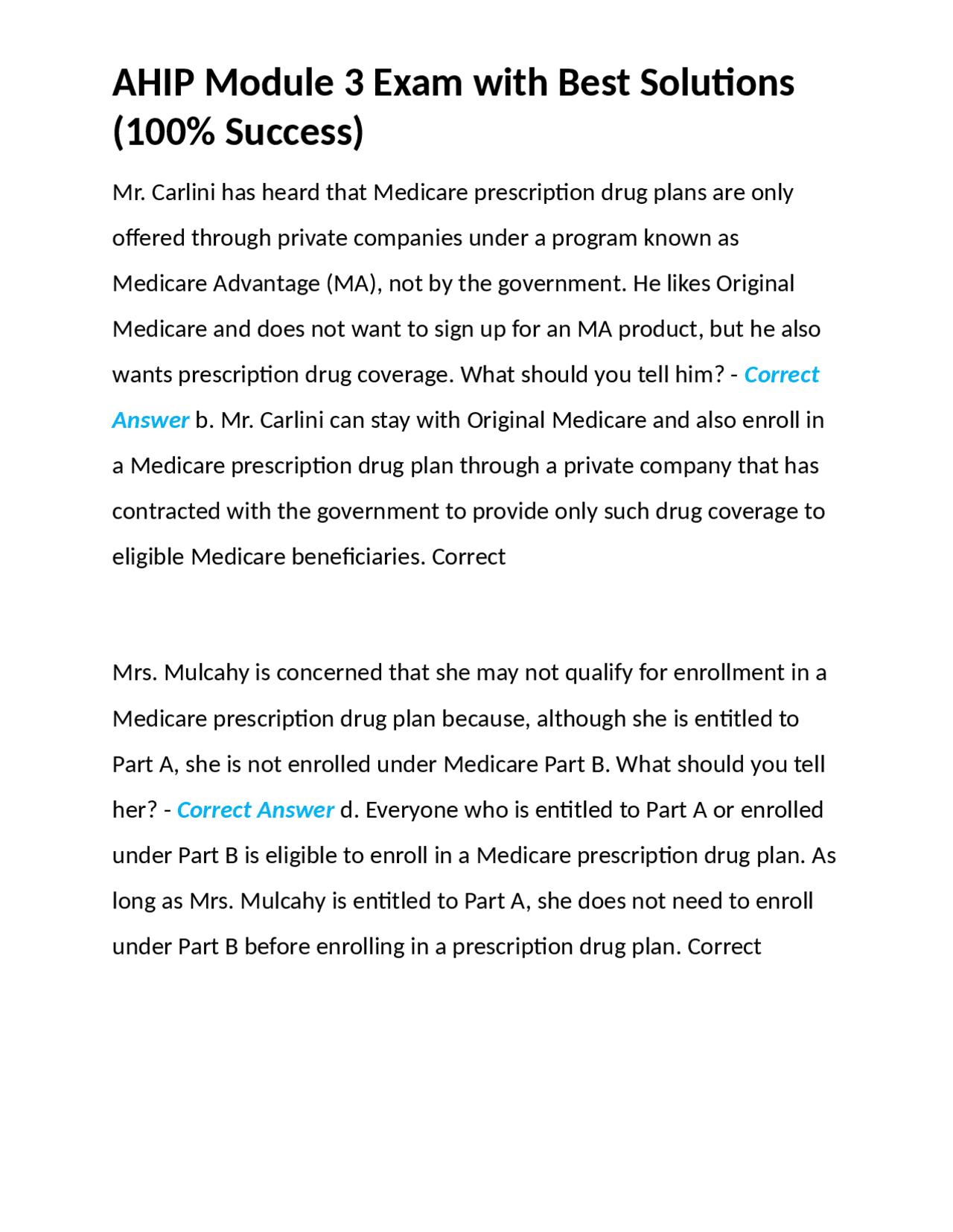 AHIP Module 3 Exam with Best Solutions (100% Success) | Exams Nursing ...