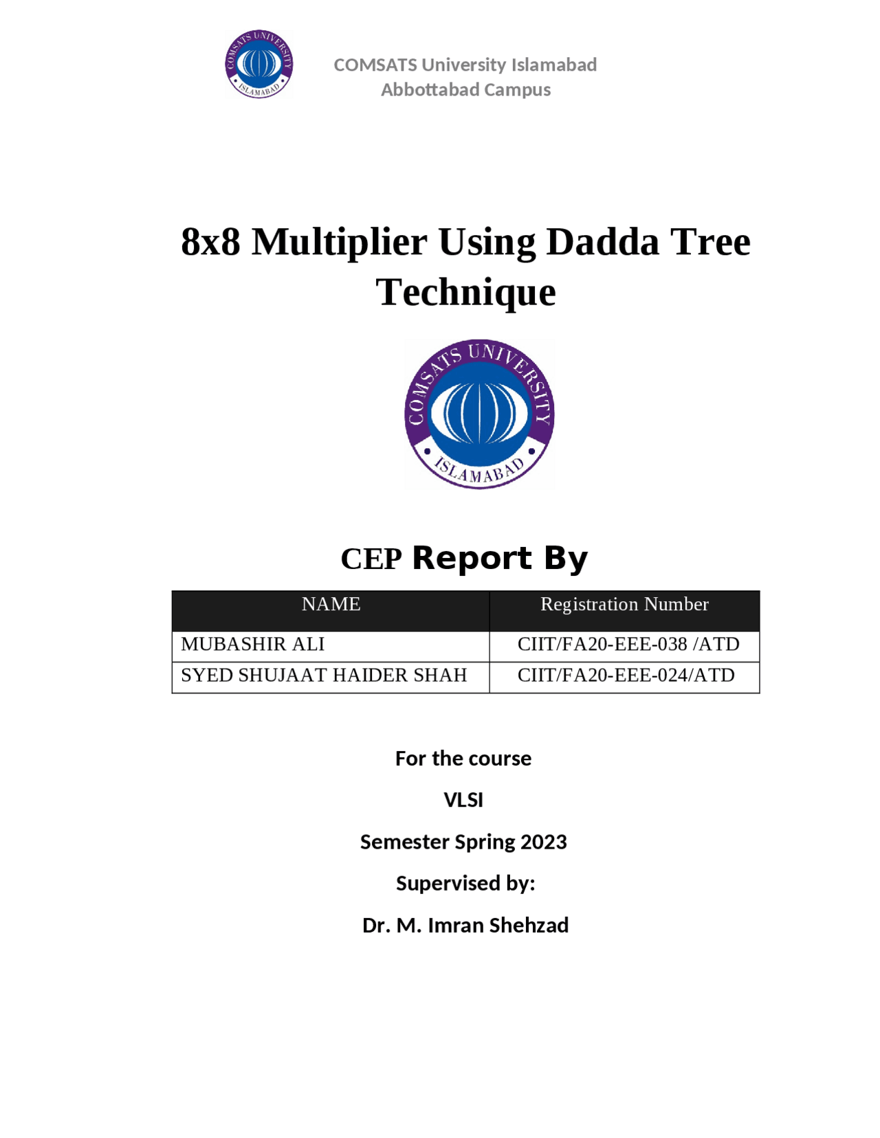 this is the final report of our project which is 8x8 multiplier using ...