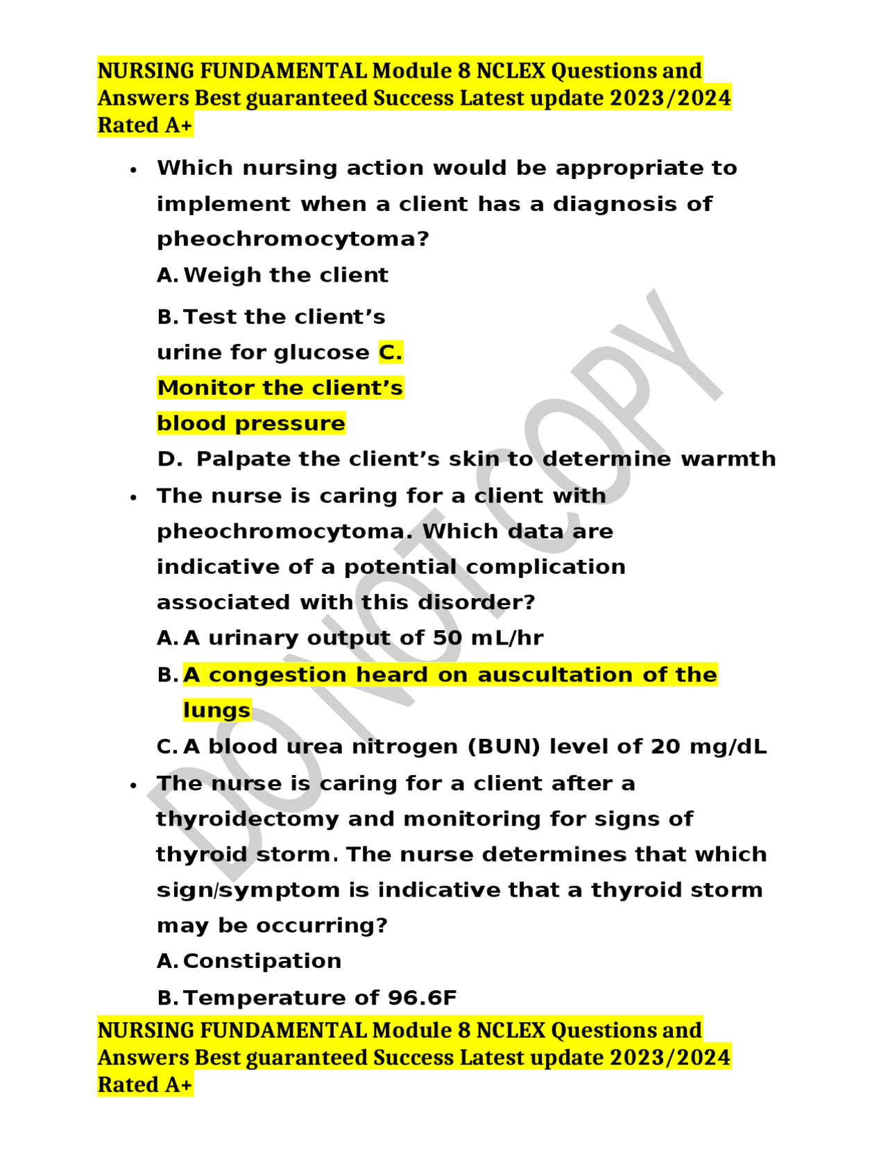 NURSING FUNDAMENTAL Module 8 NCLEX Questions and Answers Best ...