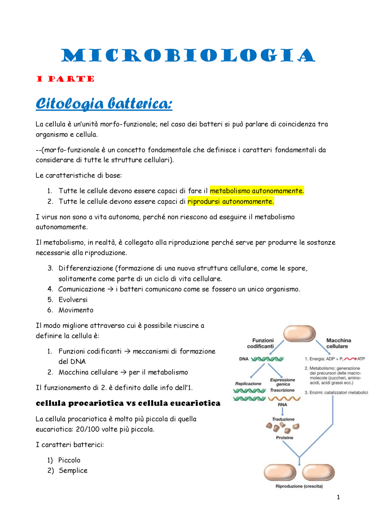 Microbiologia generale | Appunti di Microbiologia | Docsity