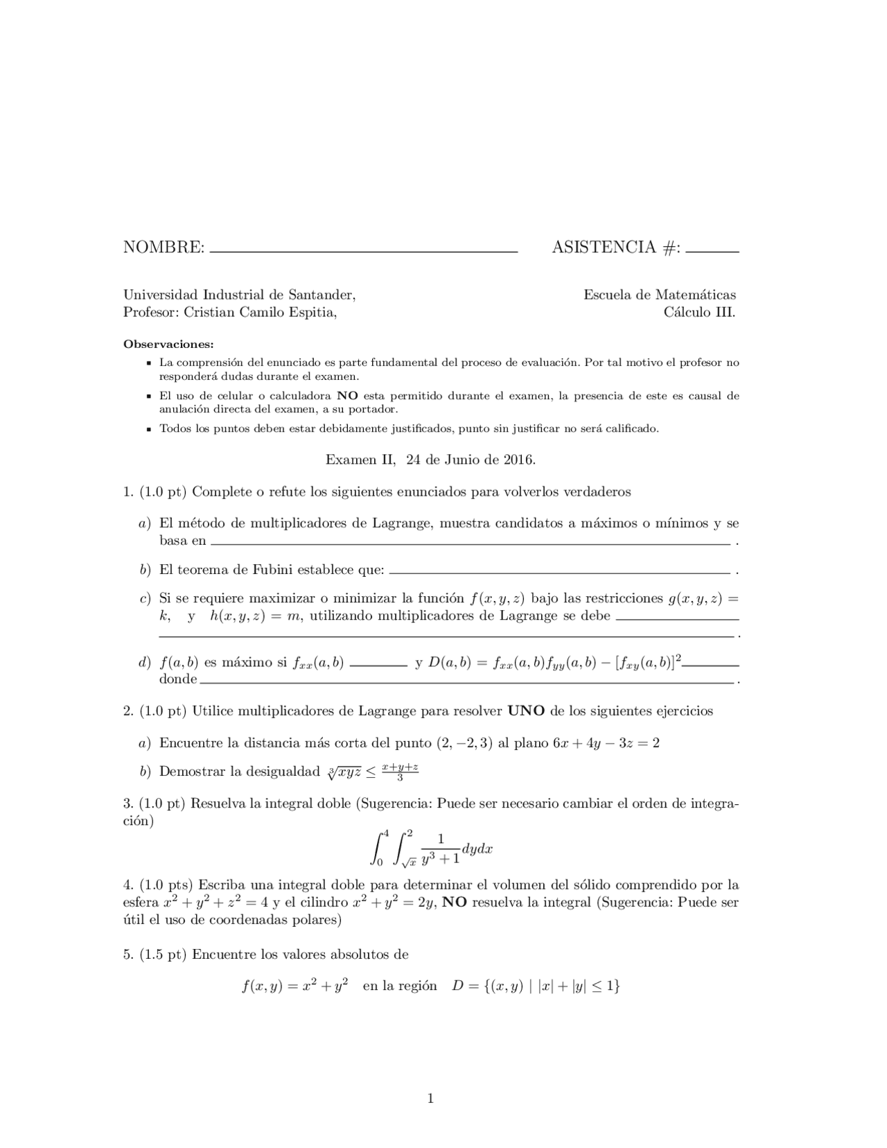 Examen calculo 3 calculo 3 calculo 3 calculo 3 calculo 3 | Exámenes de ...