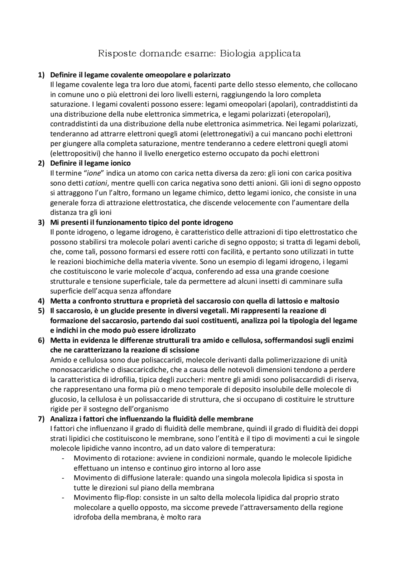 Risposte Domande APERTE - BIOLOGIA APPLICATA - Prof Giuseppe Emanuel De Palma eCampus | Panieri ...