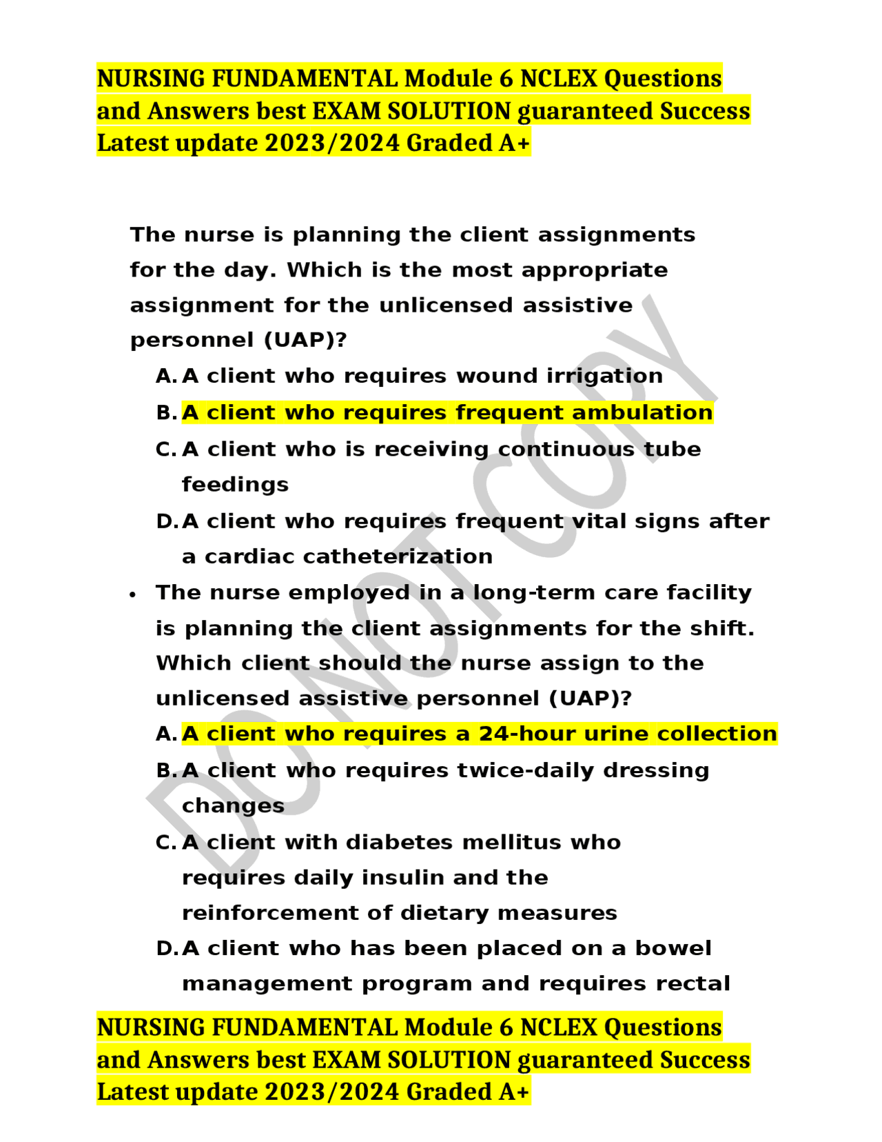 NURSING FUNDAMENTAL Module 6 NCLEX Questions and Answers best EXAM ...