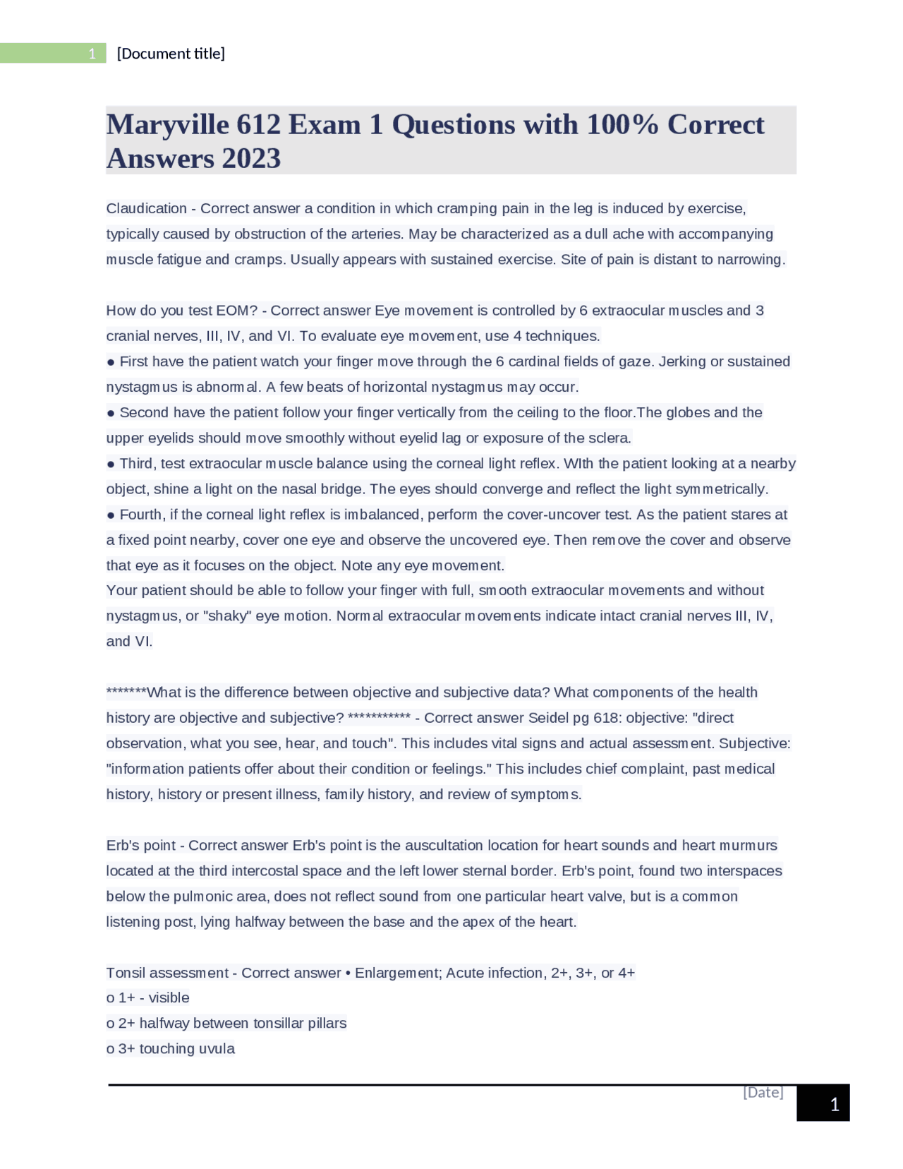 Maryville 612 Exam 1 Questions with 100% Correct Answers 2023 | Exams ...