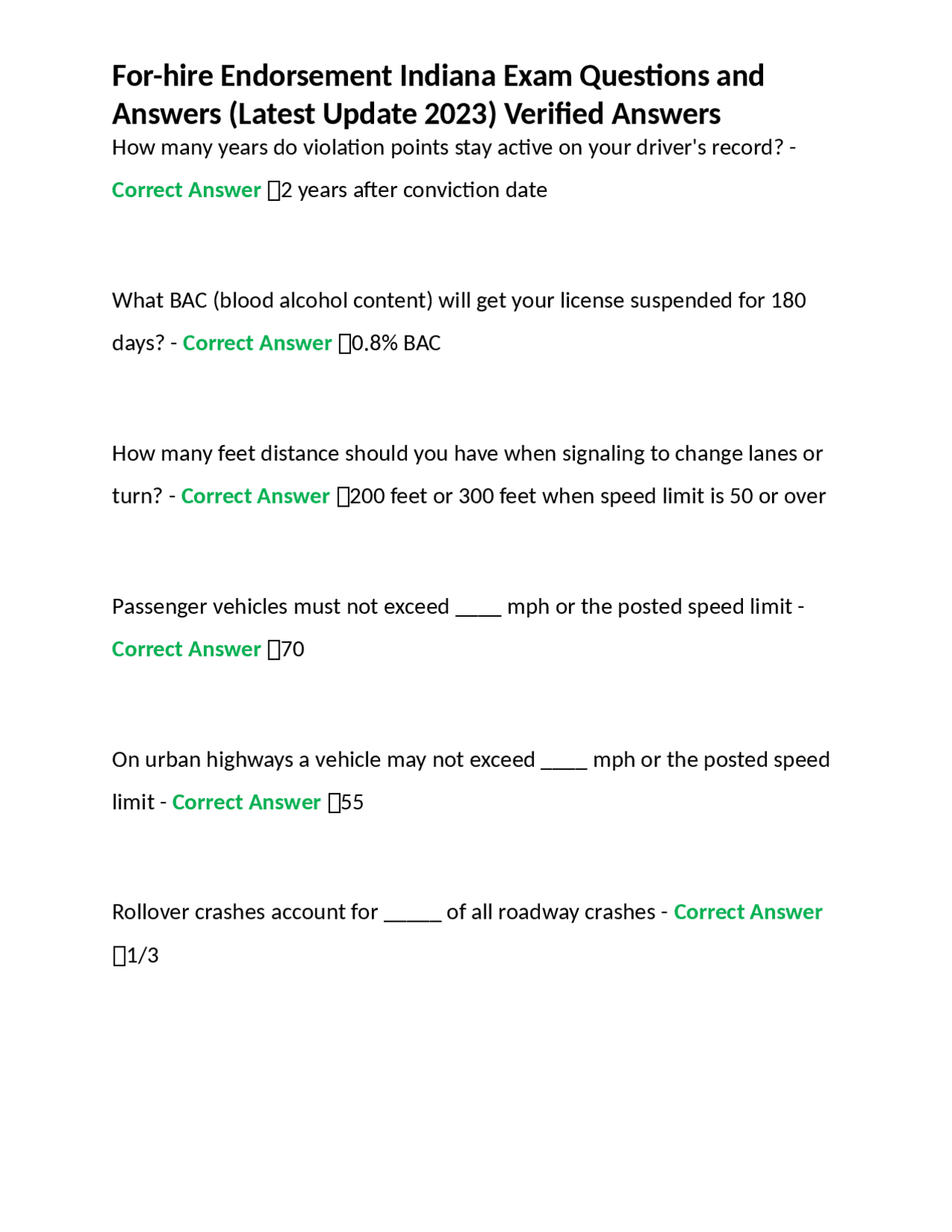 For-hire Endorsement Indiana Exam Questions and Answers (Latest Update ...