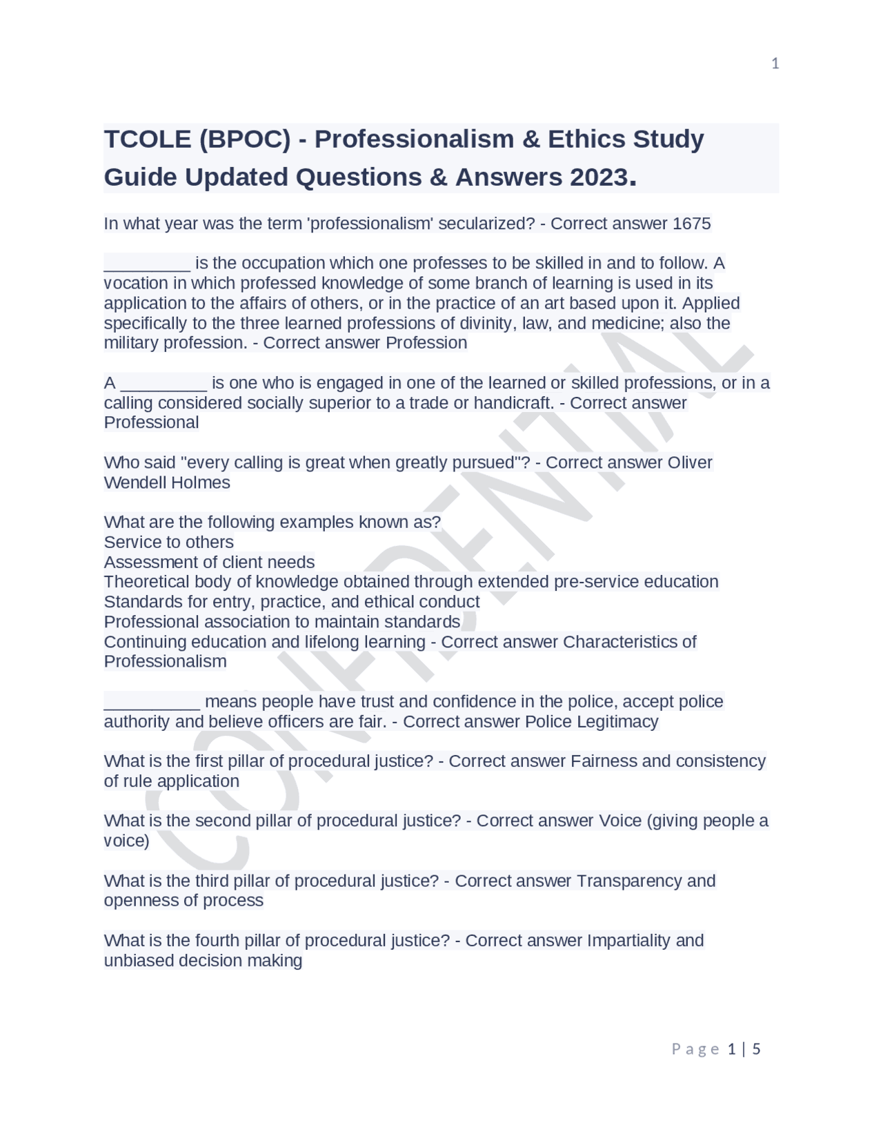 TCOLE (BPOC) - Professionalism & Ethics Study Guide Updated Questions ...