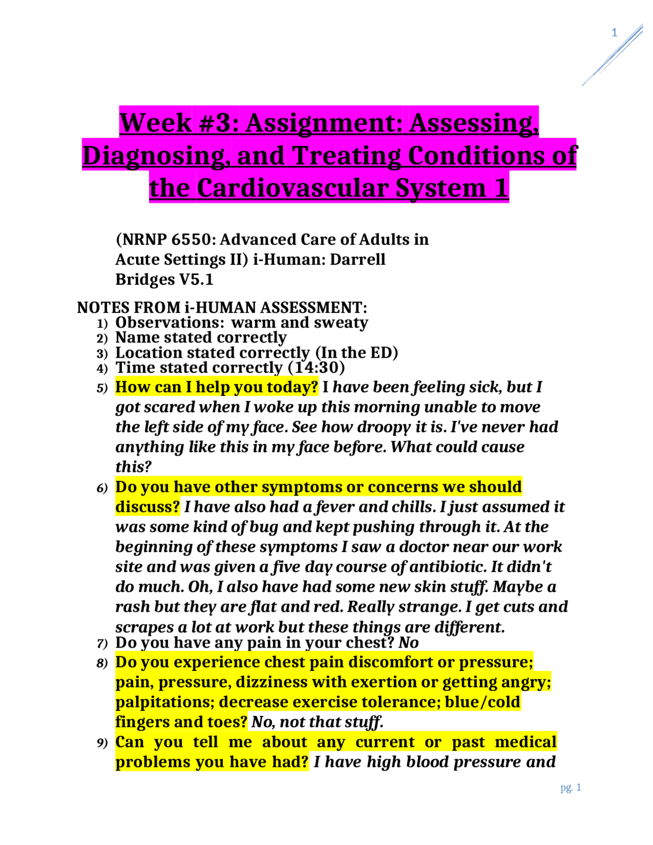 Week #3: Assignment: Assessing, Diagnosing, and Treating Conditions of ...
