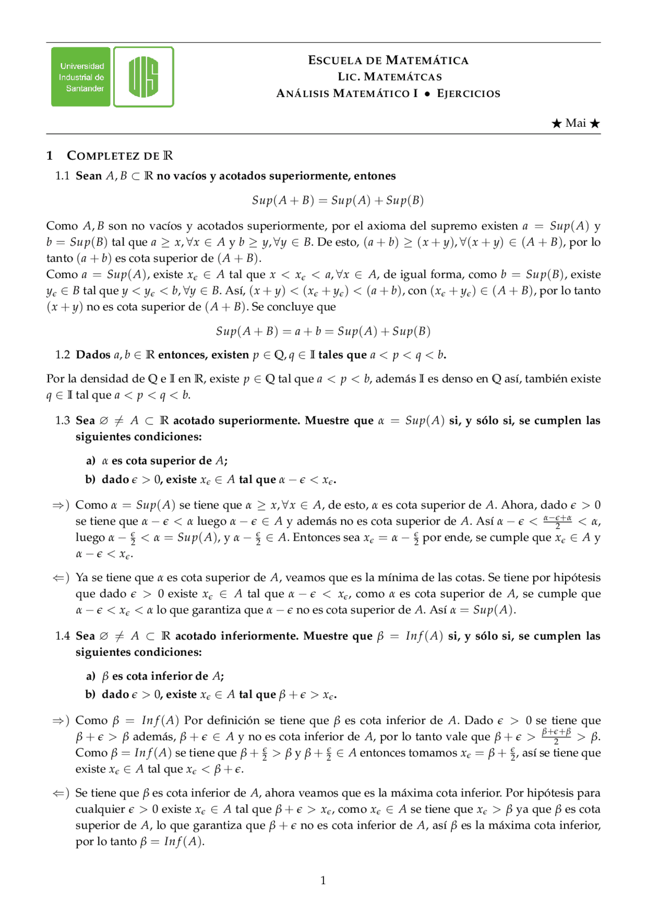 Ejercicios Analisis Real Ejercicios De Análisis Matemático Docsity
