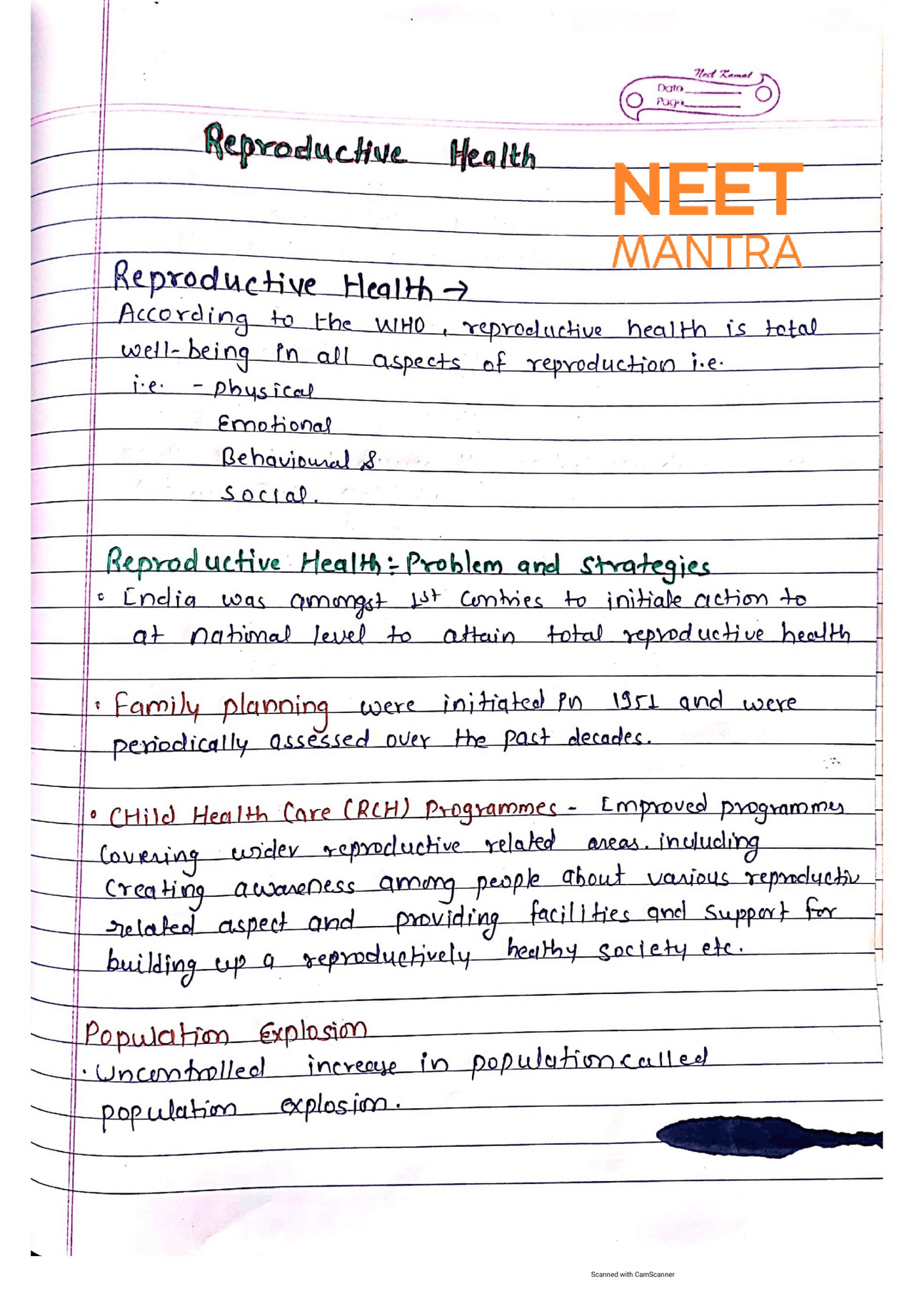 Concepts of Reproductive health | Study notes Biology | Docsity