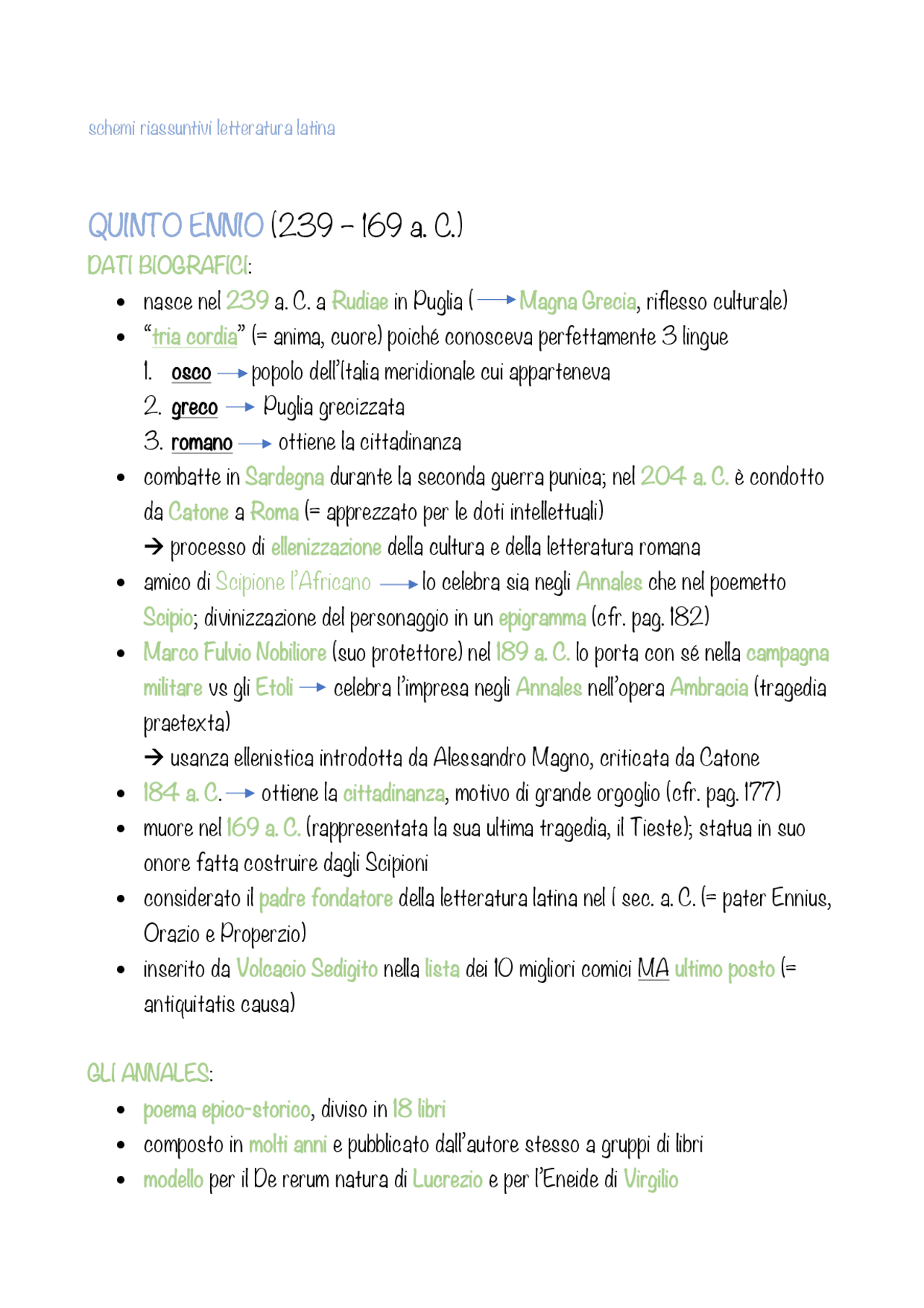 Quinto Ennio Vita E Opere Schemi E Mappe Concettuali Di Latino Docsity