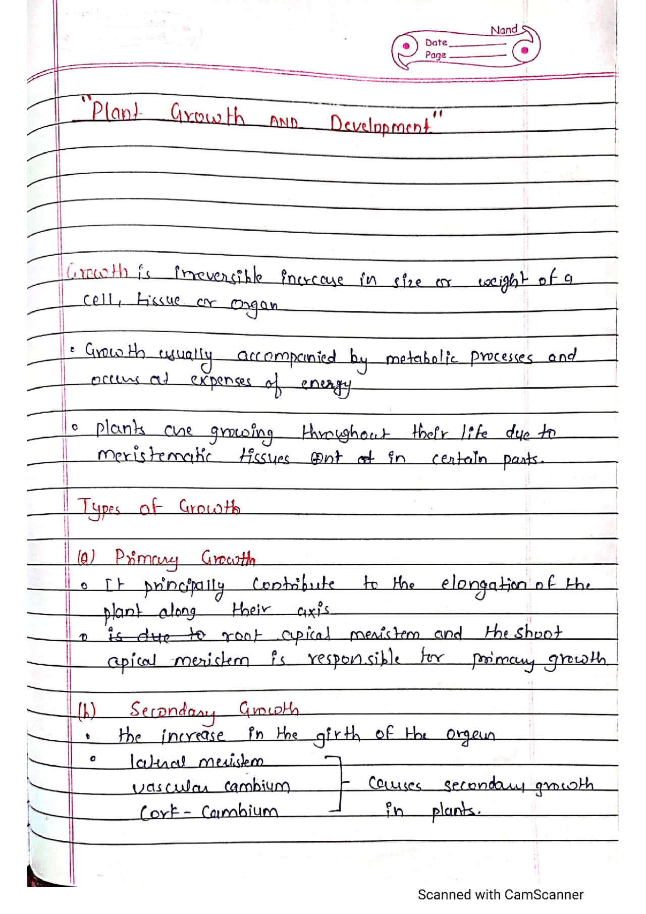 Plant growth and development | Study notes Biology | Docsity