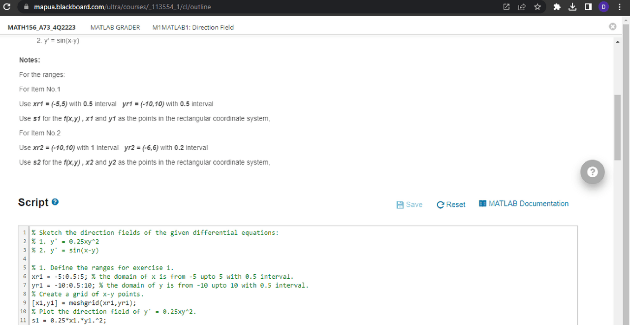 MATLAB codes about Differential Equations | Assignments Differential Equations | Docsity