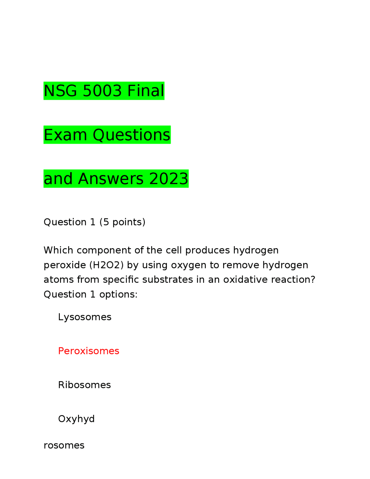 Nsg 5003 Final Exam Questions And Answers 2023 Exams Nursing Docsity