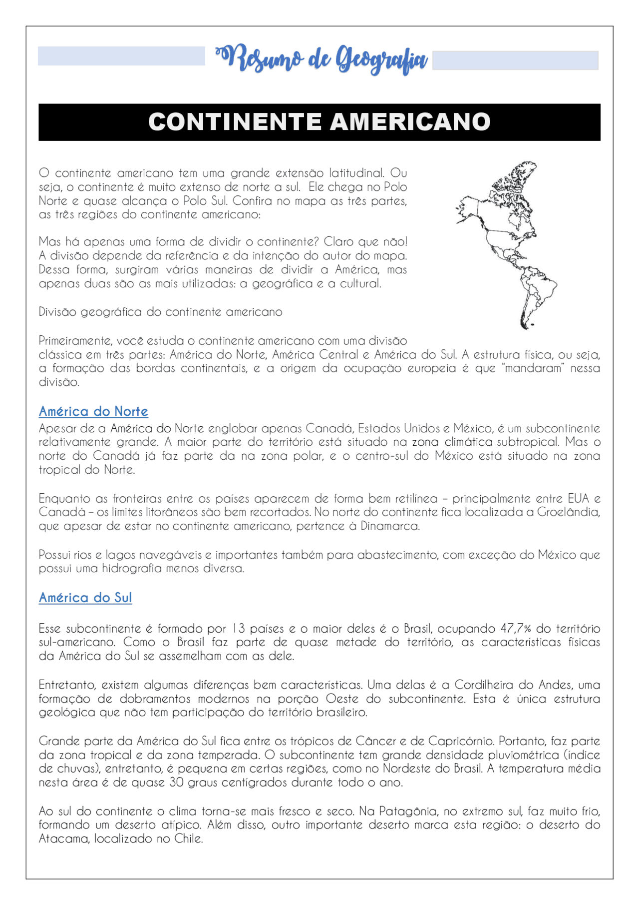 Resumo Continente Americano para ENEM, Resumos Geografia♓️ Descubra a ...