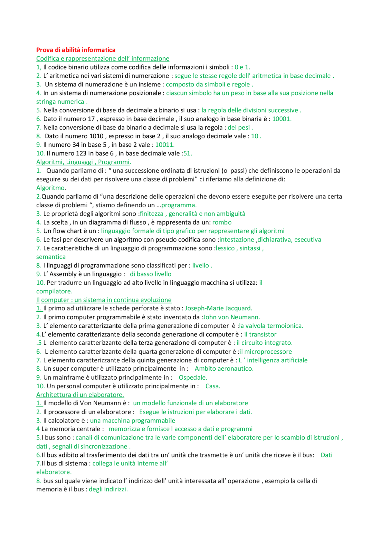 Risposte Esame Abilità Informatica Scienze Motorie Pegaso Esercizi Di