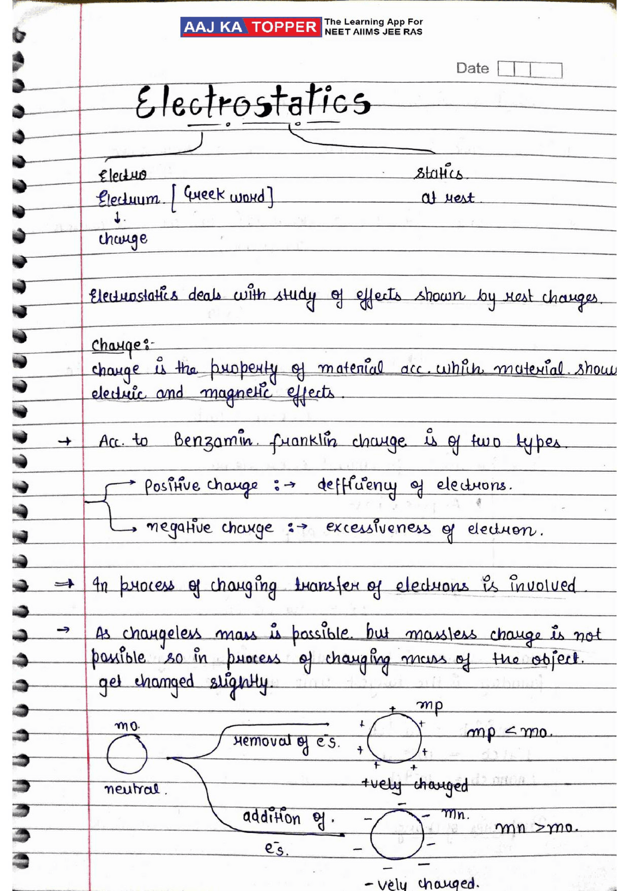 Full concept of electrostatic | Study notes Electronics | Docsity