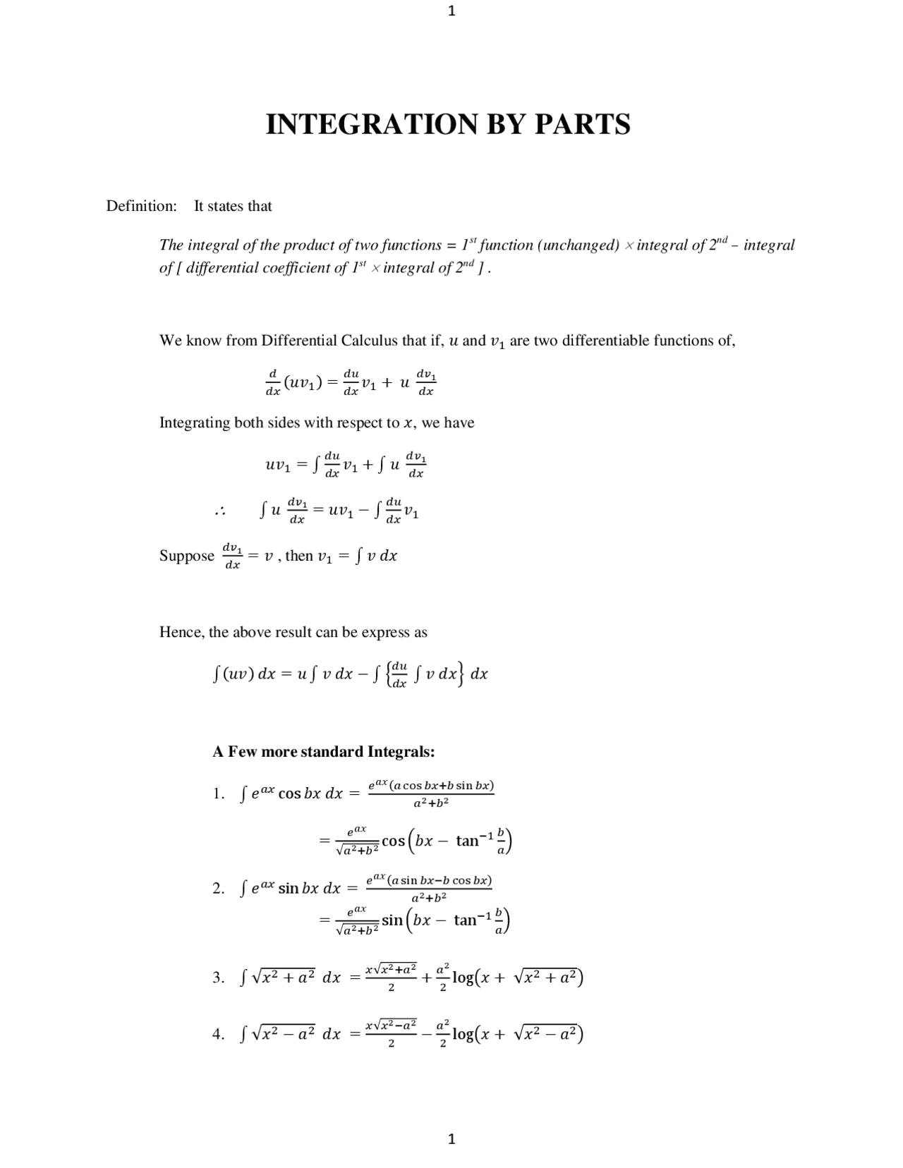 Integration By Parts ( Fully Solved) | Study notes Mathematics | Docsity