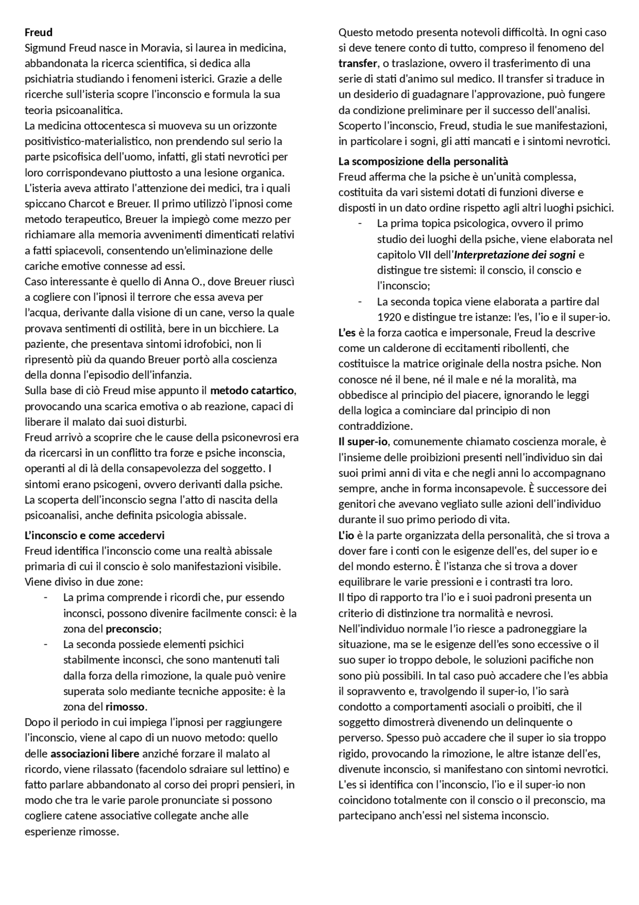 Sigmund Freud Riassunto Appunti Di Filosofia Docsity