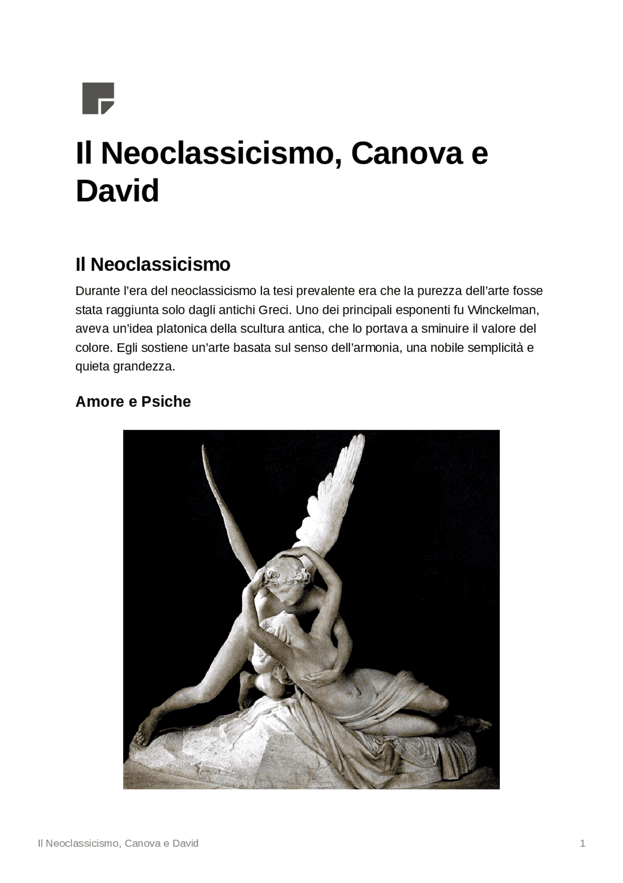Il Neoclassicismo, Opere con Descrizione Dettagliata di Canova e ...