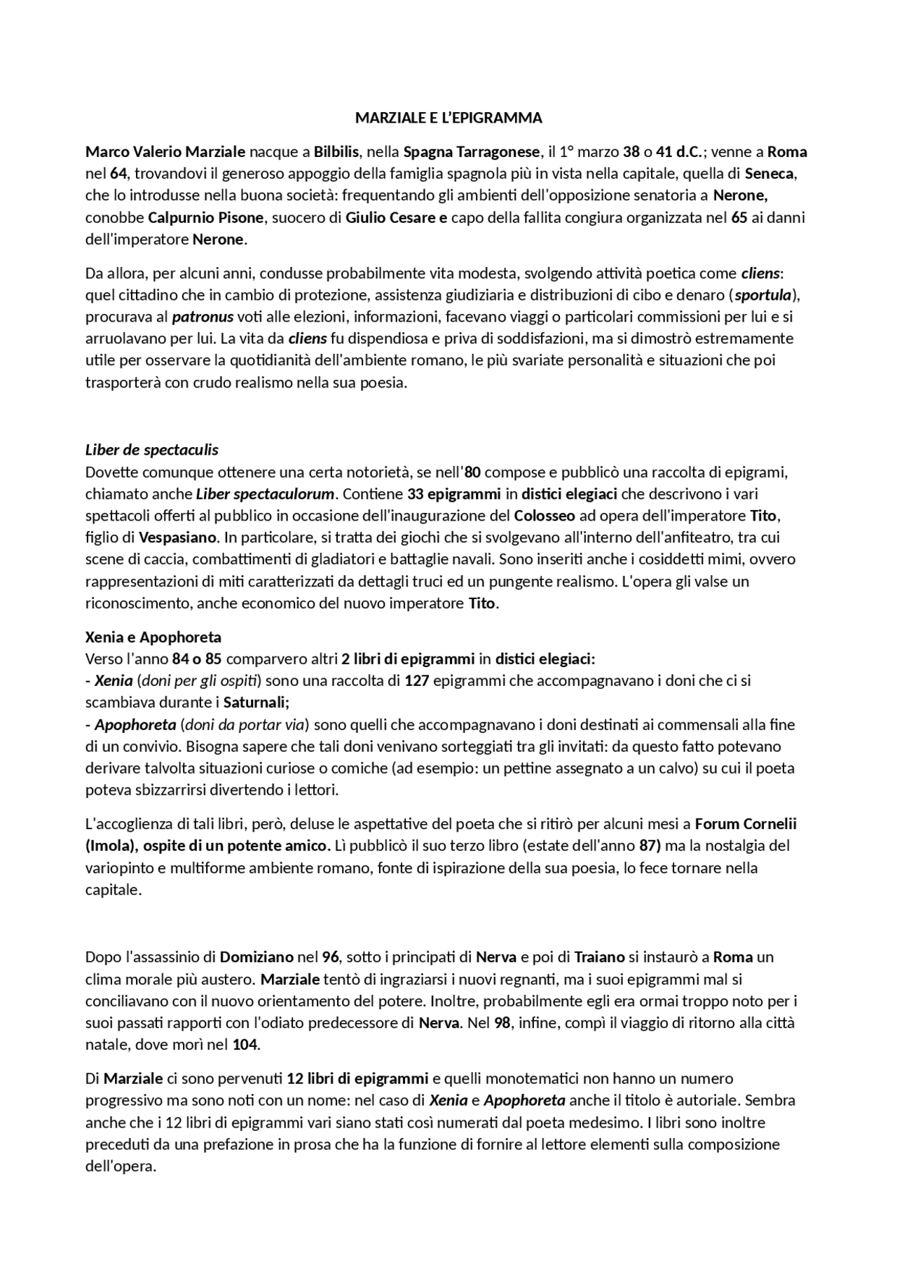 MARZIALE E L’EPIGRAMMA | Schemi e mappe concettuali di Letteratura latina | Docsity