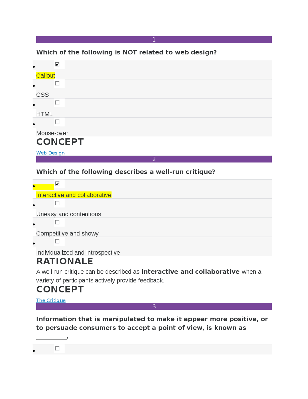 Visual Communication - Unit 3 Milestone 3.Questions And Answers | Exams Advanced Education | Docsity