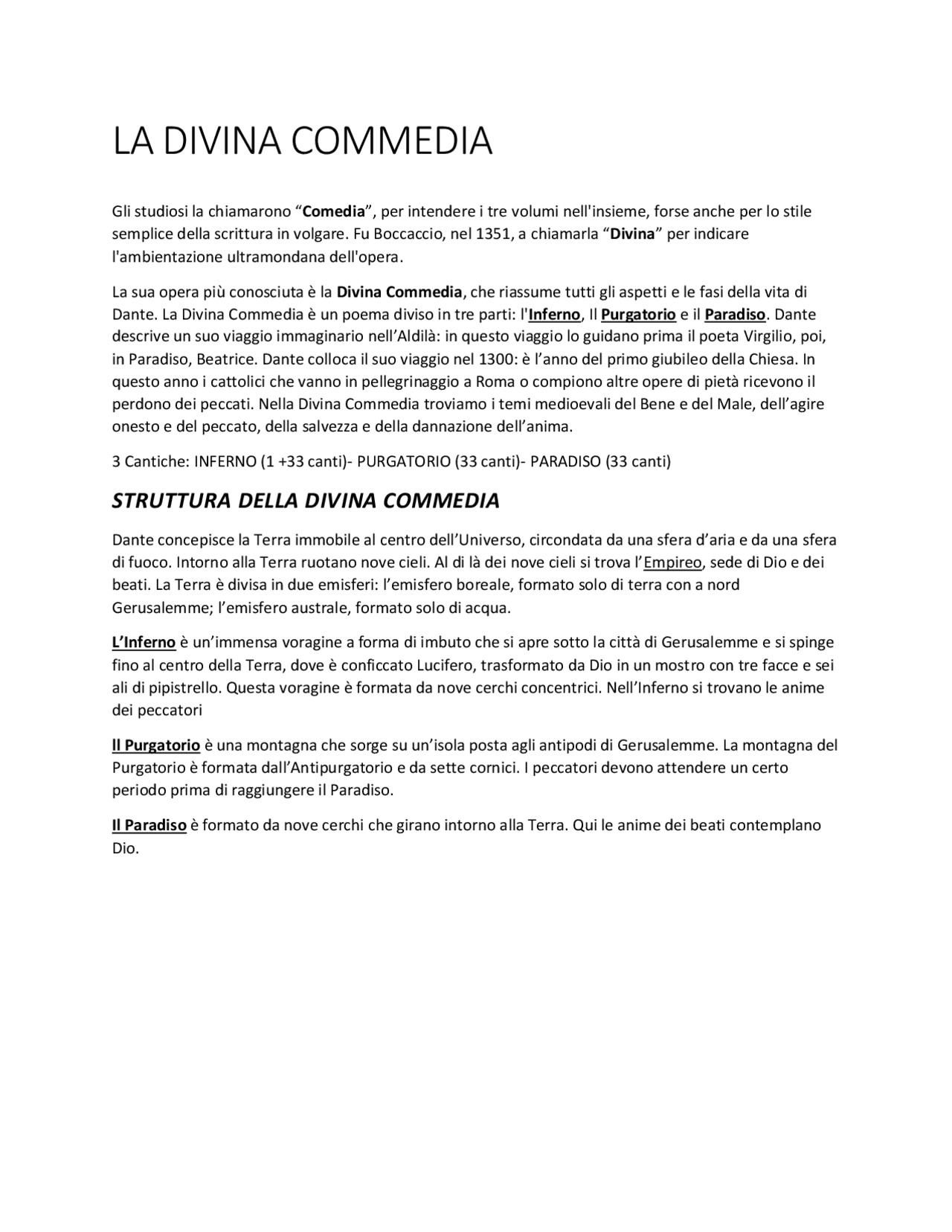 LA DIVINA COMMEDIA DI DANTE ALIGHIERI | Schemi e mappe concettuali di ...