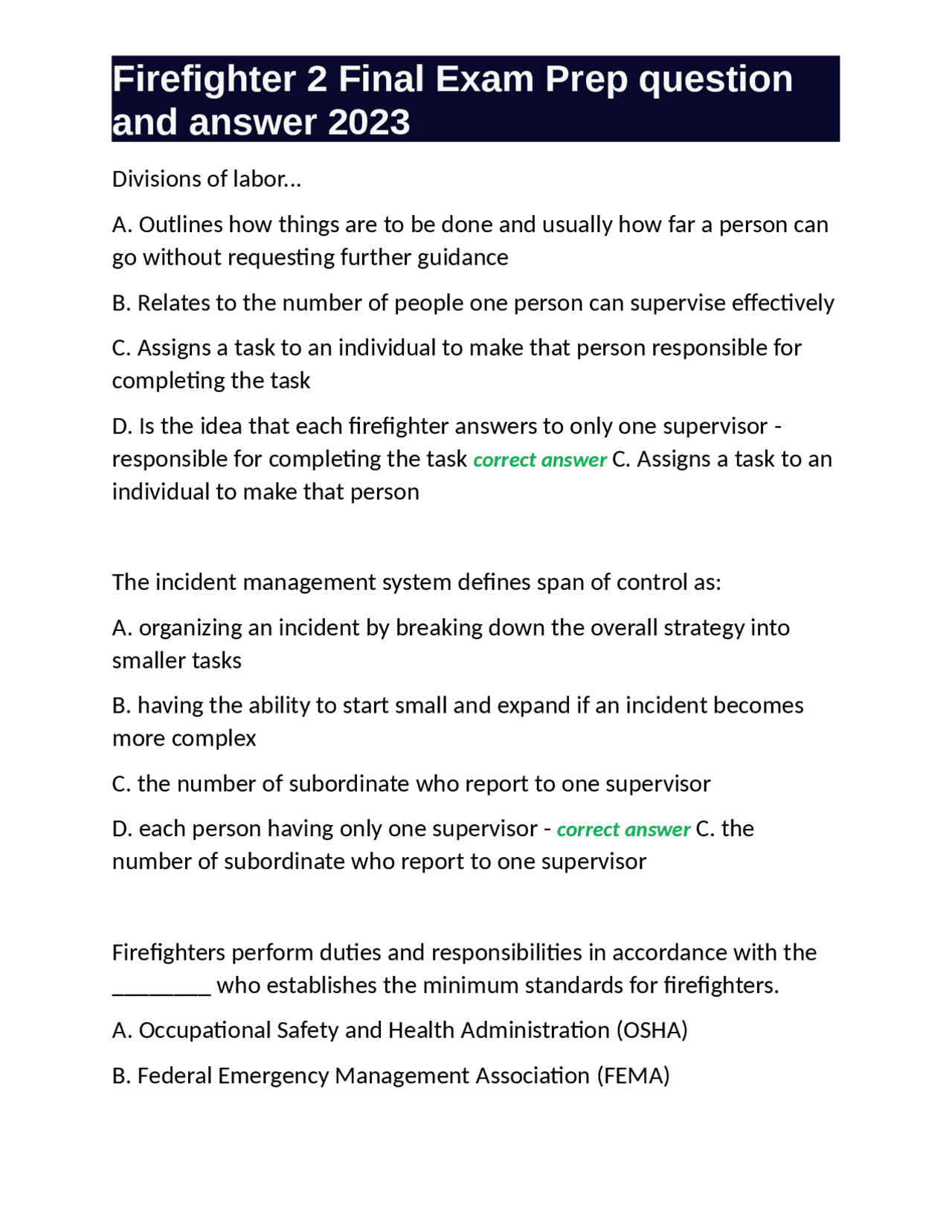 Firefighter 1 & 2 State Test | Exams Nursing | Docsity