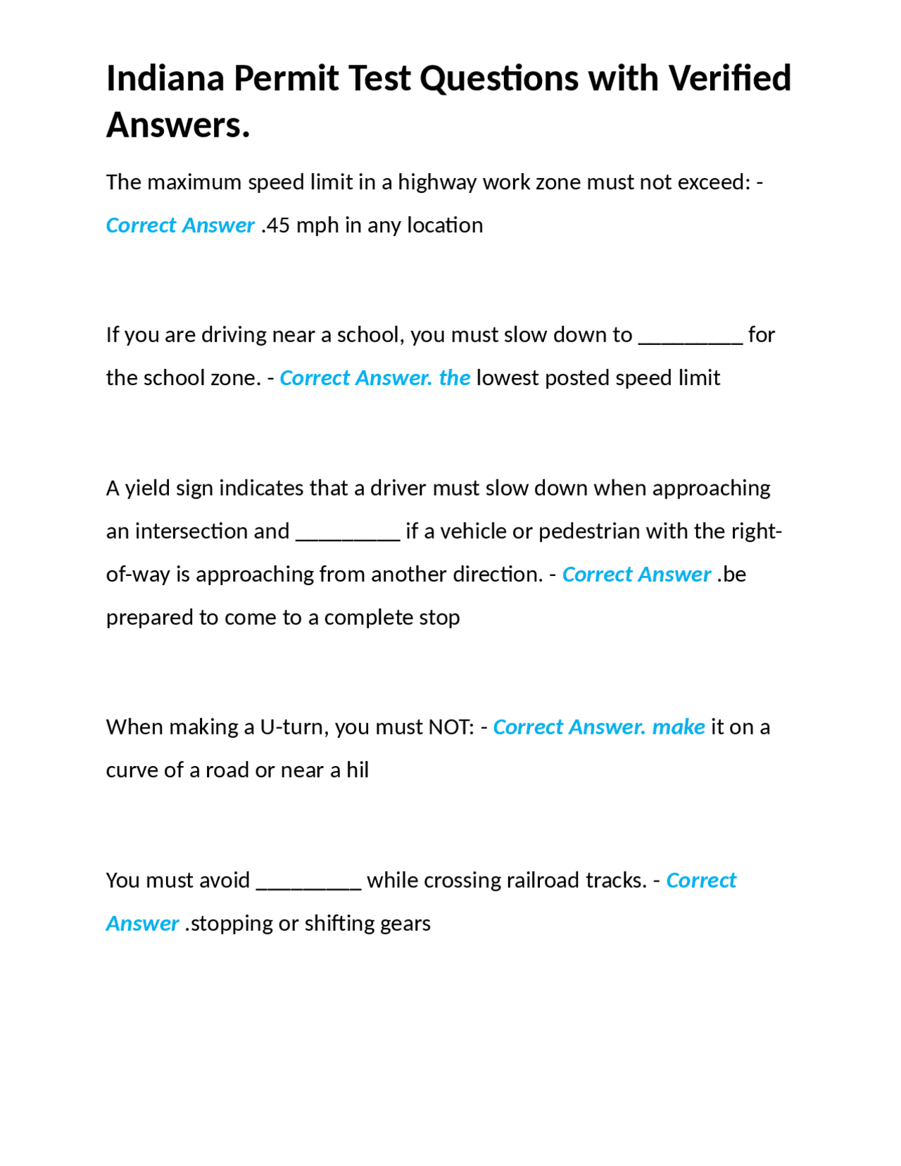 Indiana Permit Test Questions With Verified Answers Exams Nursing indiana-permit-test-questions-with-verified-answers-exams-nursing